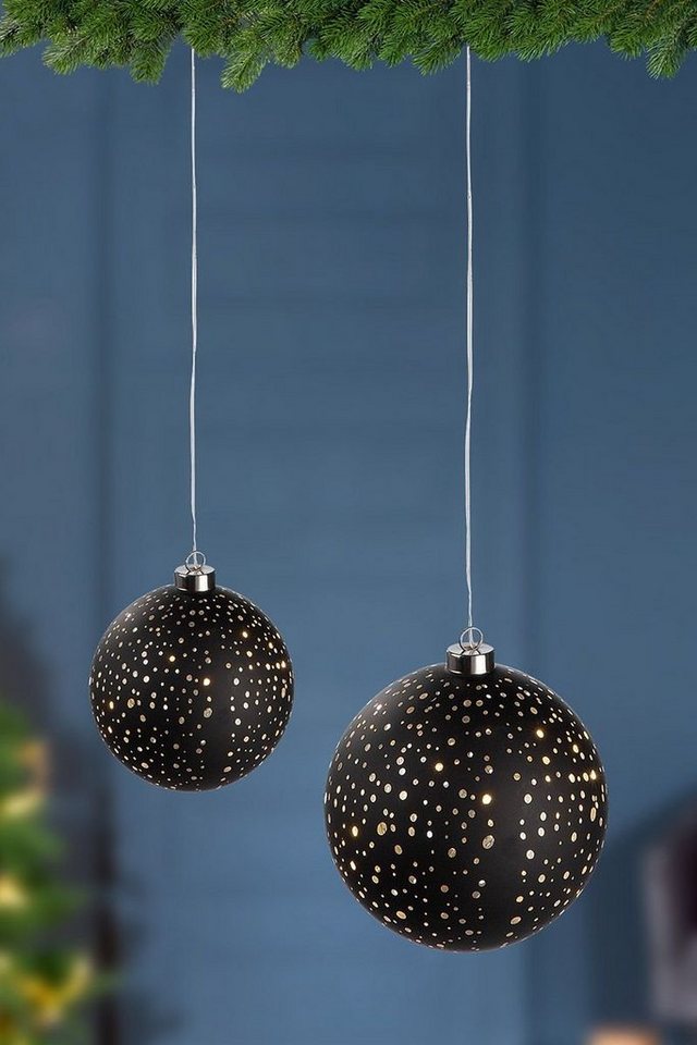 Gilde Dekoobjekt 4er Set Glas Led Hängeleuchtkugel Black Stilvolle