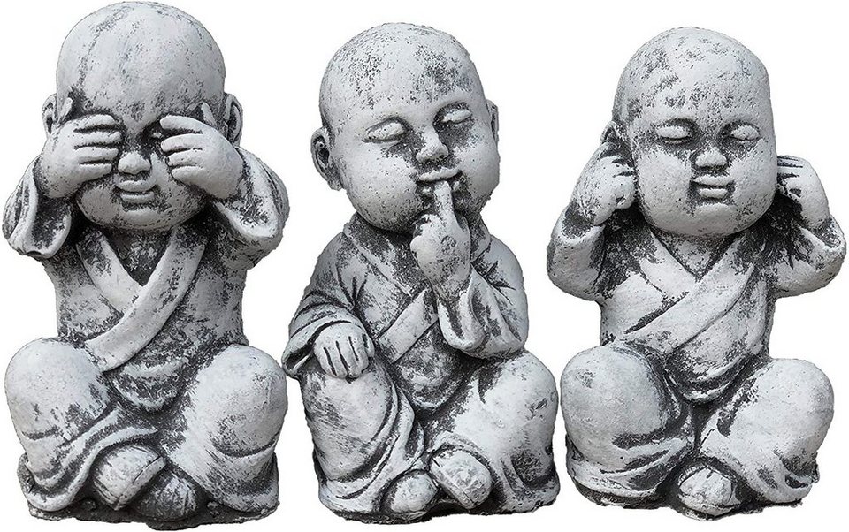 Stone And Style Gartenfigur Steinfigur 3er Set Buddha Mönche Nichts