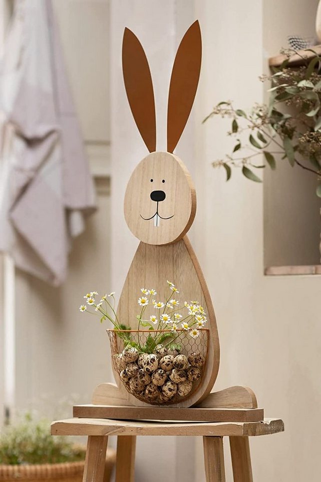 Dekoleidenschaft Dekofigur Hase 68 Cm Hoch Aus Holz Mit Korb And Ohren