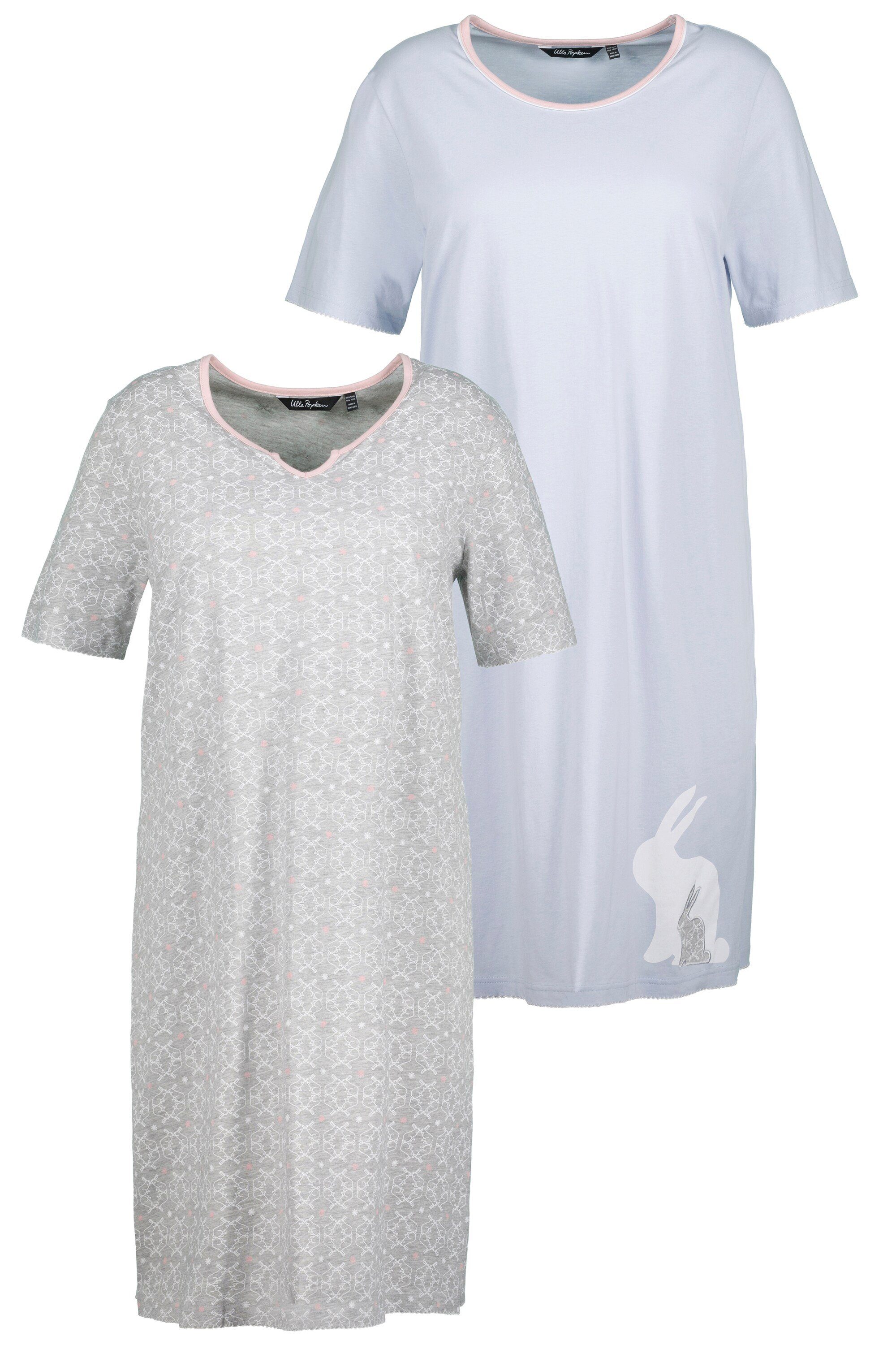 Ulla Popken Nachthemd Bigshirts 2er Pack Musterhase Halbarm 2 Tlg