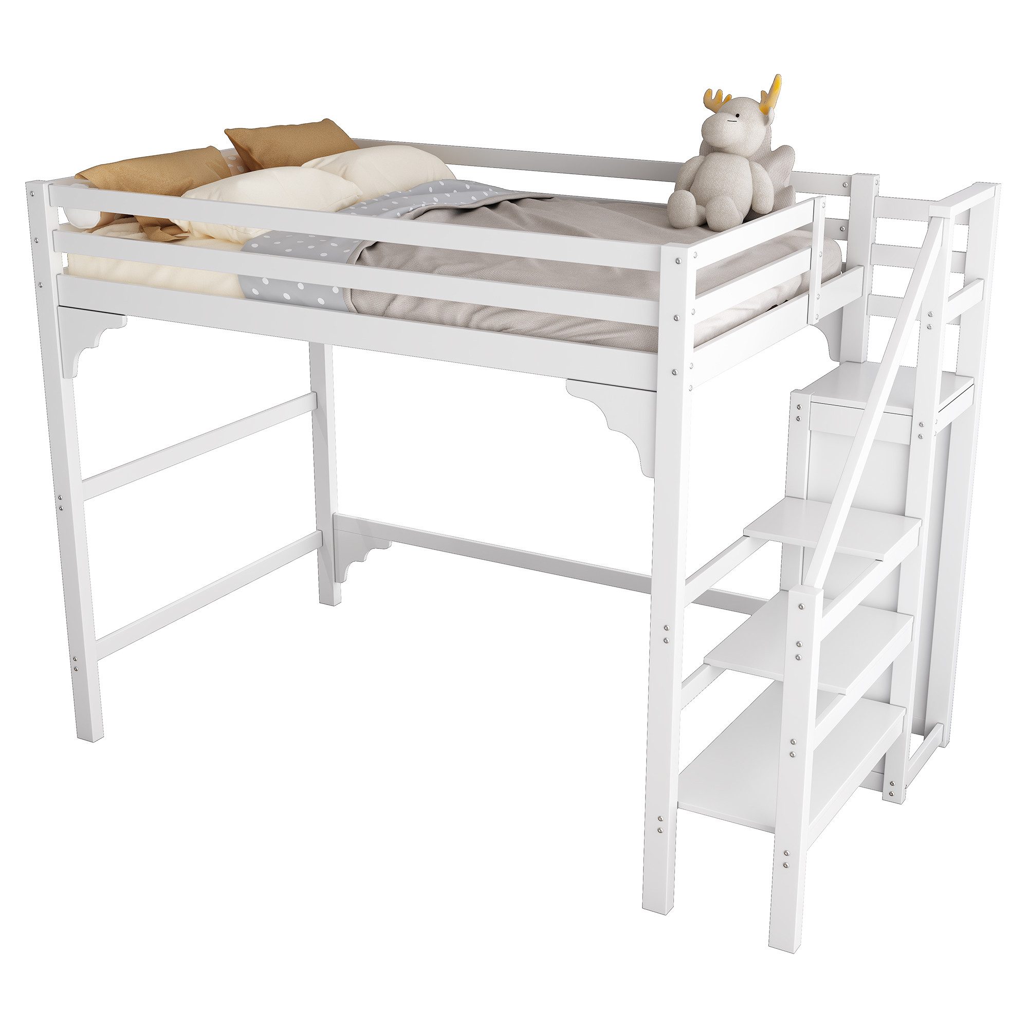 Redom Hochbett Kinderbett Mit Lattenrost Mit Stufentreppe Mit