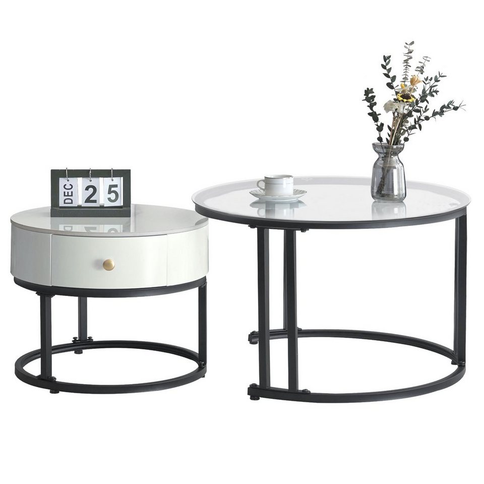Okwish Couchtisch 2er Set Mit Glasplatte Und Metallrahmen 2 St