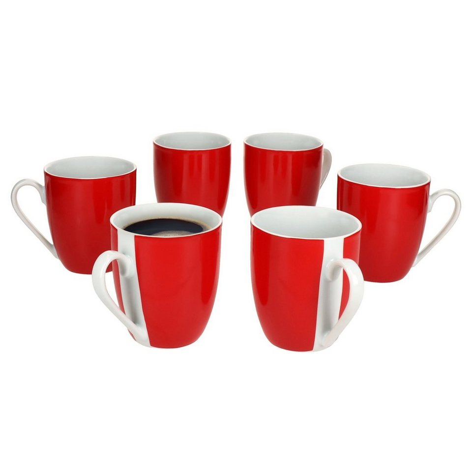 Mambocat Becher 6er Set Variant Rot Kaffeebecher 350ml Bunte Porzellan