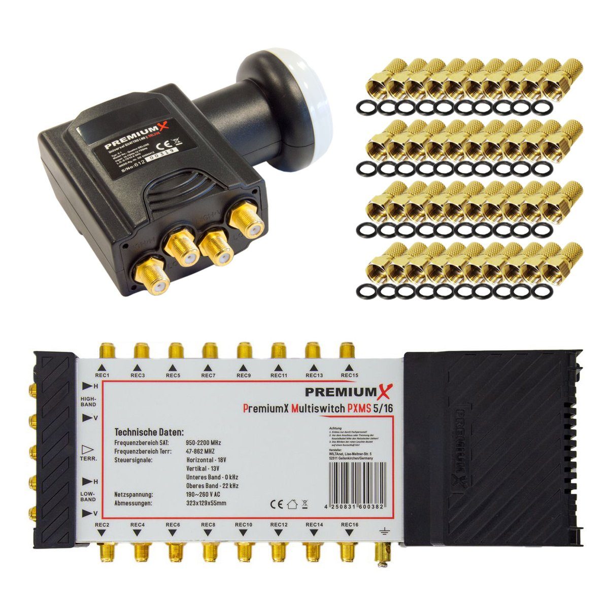 PremiumX SAT-Multischalter Multischalter Set 5/16 SAT Deluxe Quattro ...