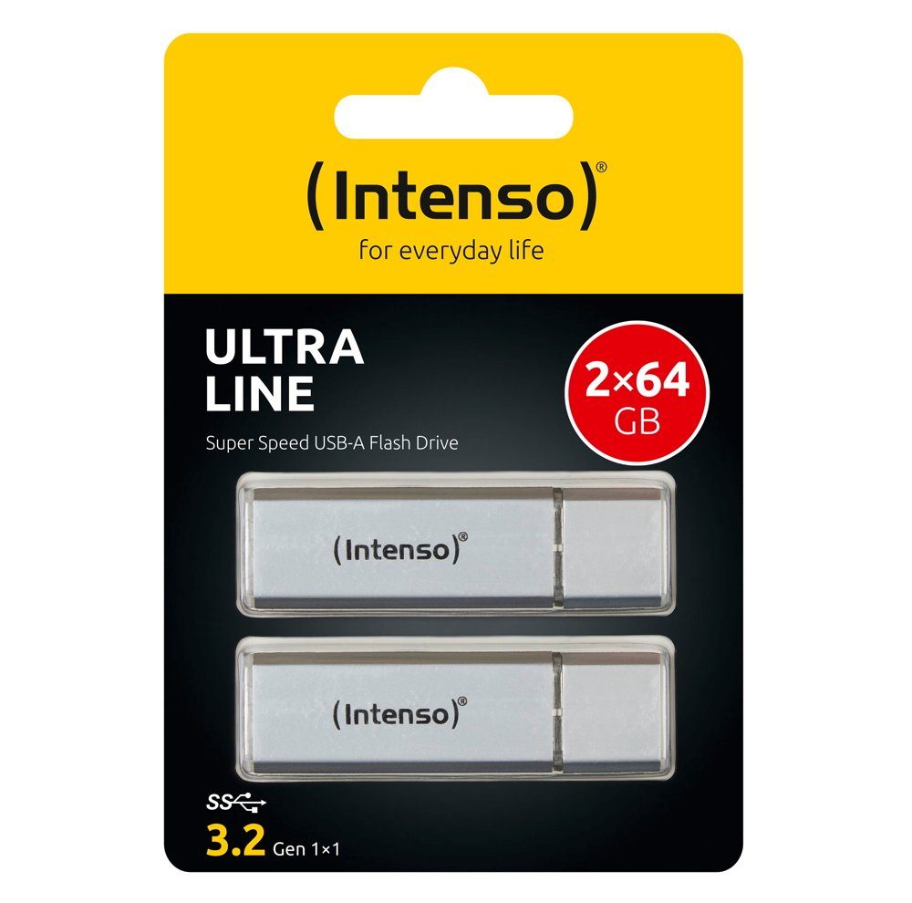 Intenso USB Stick 64GB Speicherstick Ultra Line silber USB 3.2 2er Pack ...