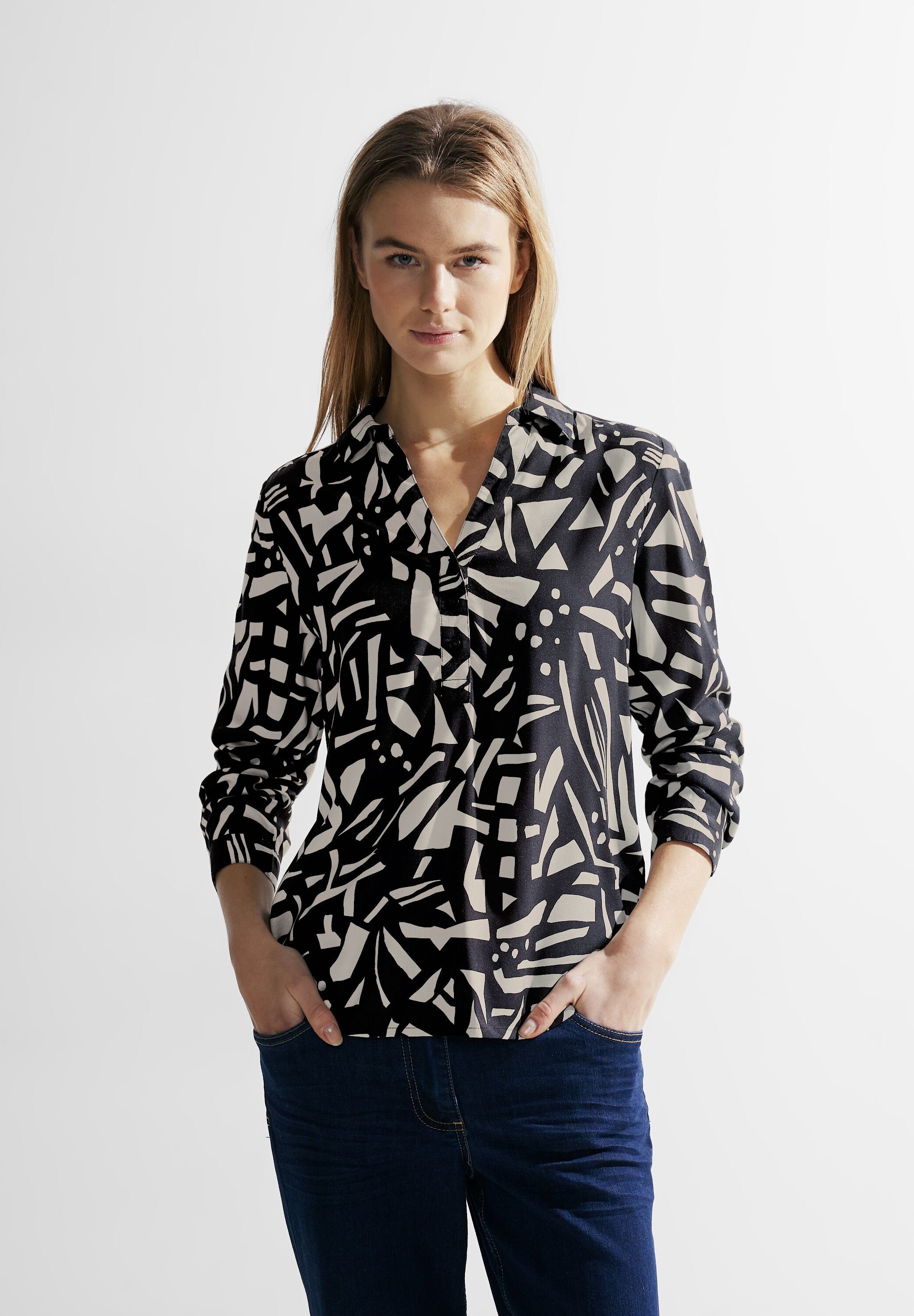 Cecil Langarmbluse Mit Allover Print Kurze Knopfleiste