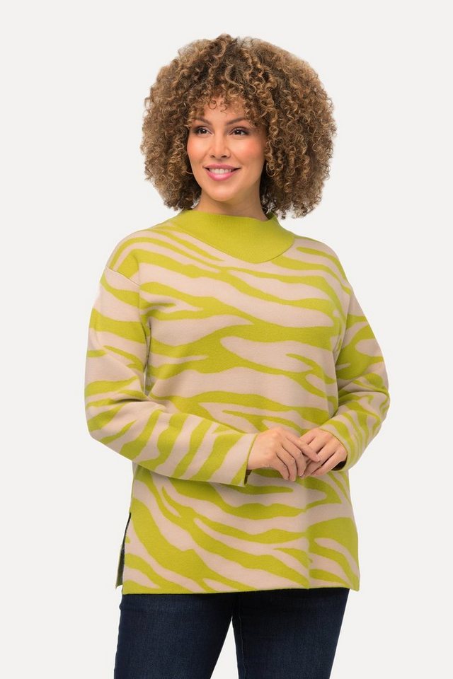 Ulla Popken Strickpullover Pullover Zebramuster Stehkragen Langarm