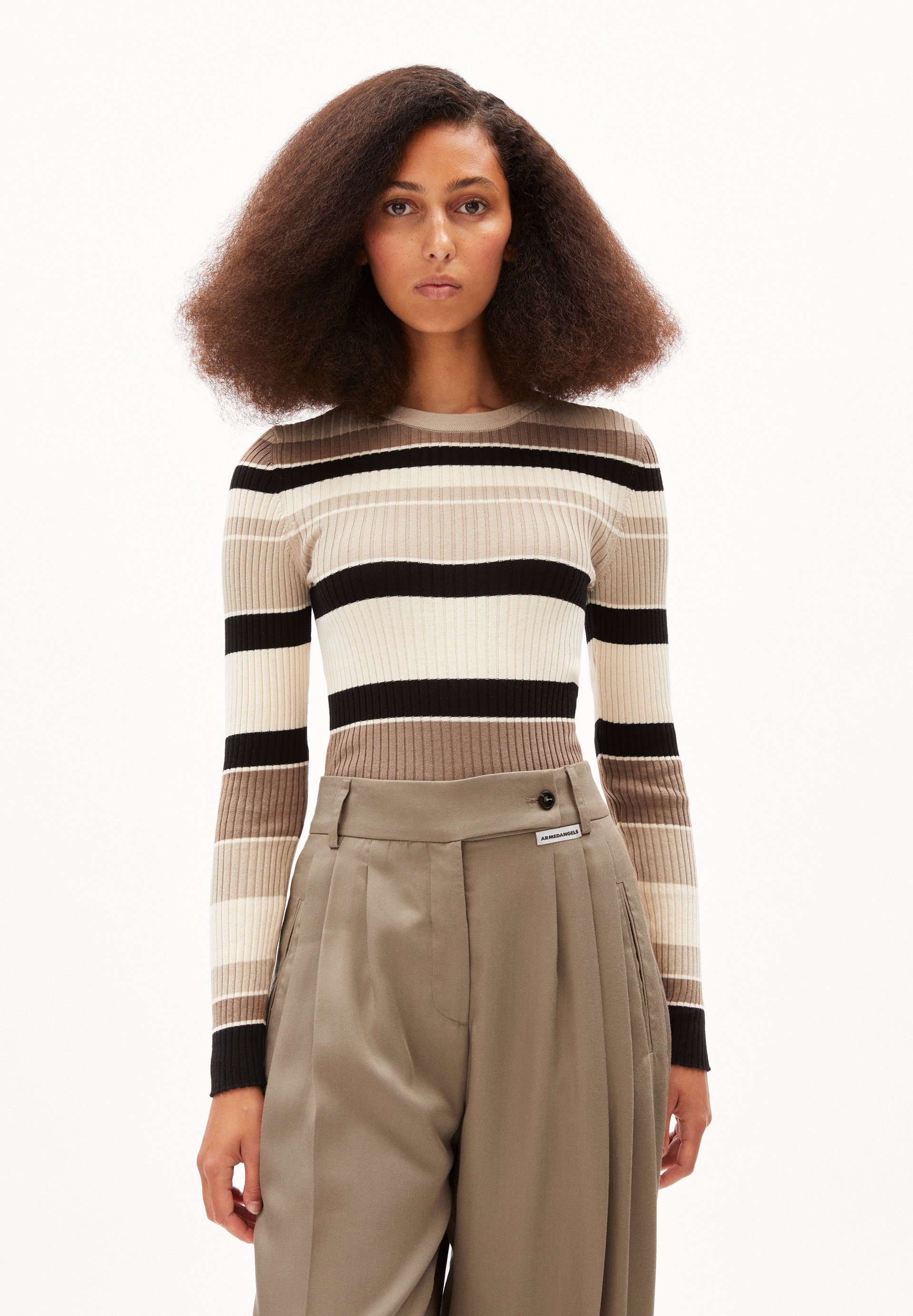 Armedangels Strickpullover Alaania College Stripe Damen Slim Fit Aus