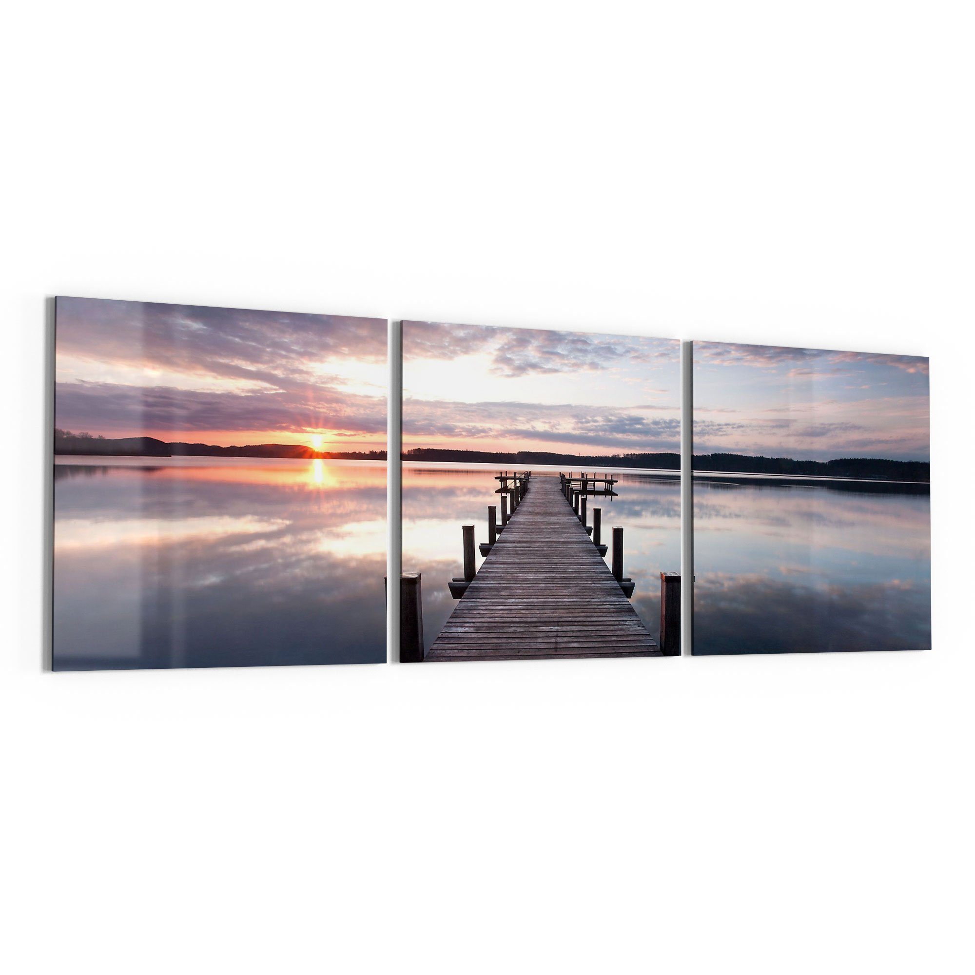 DEQORI Glasbild 'Steg bei Sonnenuntergang', 'Steg bei Sonnenuntergang', Glas Wandbild Bild ...