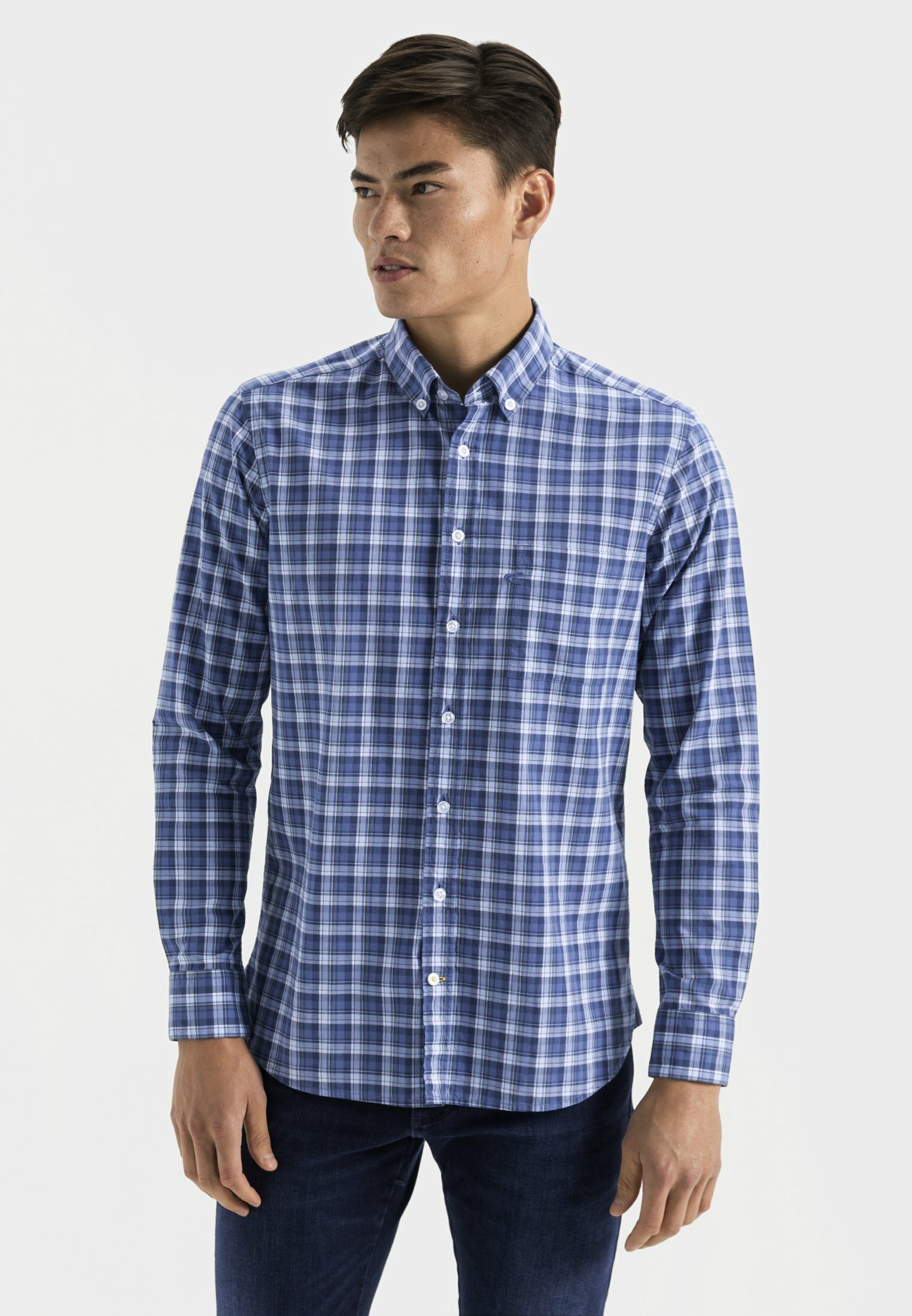 Camel Active Langarmhemd Langarm Hemd Button Down Modernes Karo Muster
