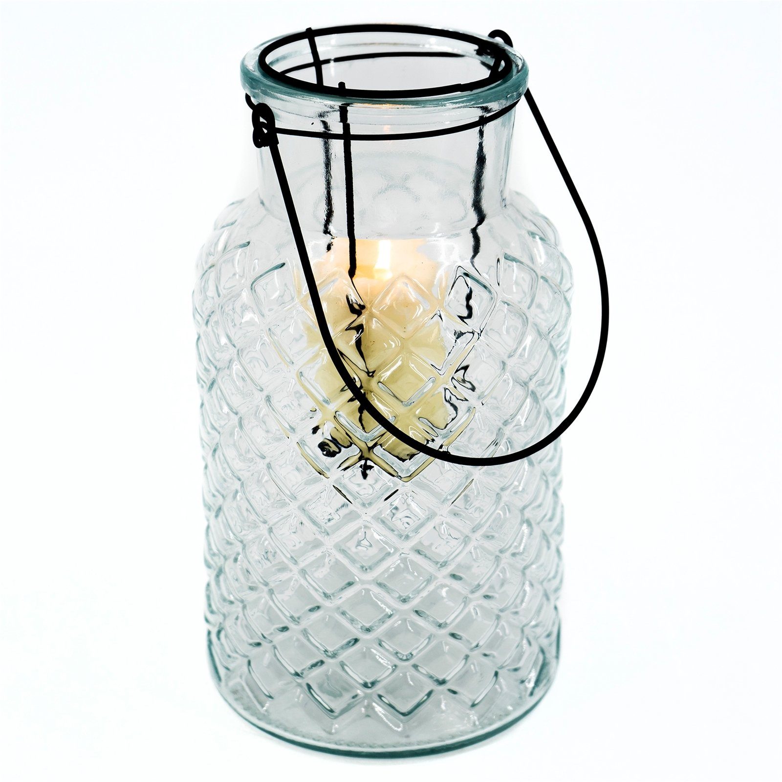 Hti Living Windlicht Windlicht Mit Metallhenkel Glas Mit Rauten