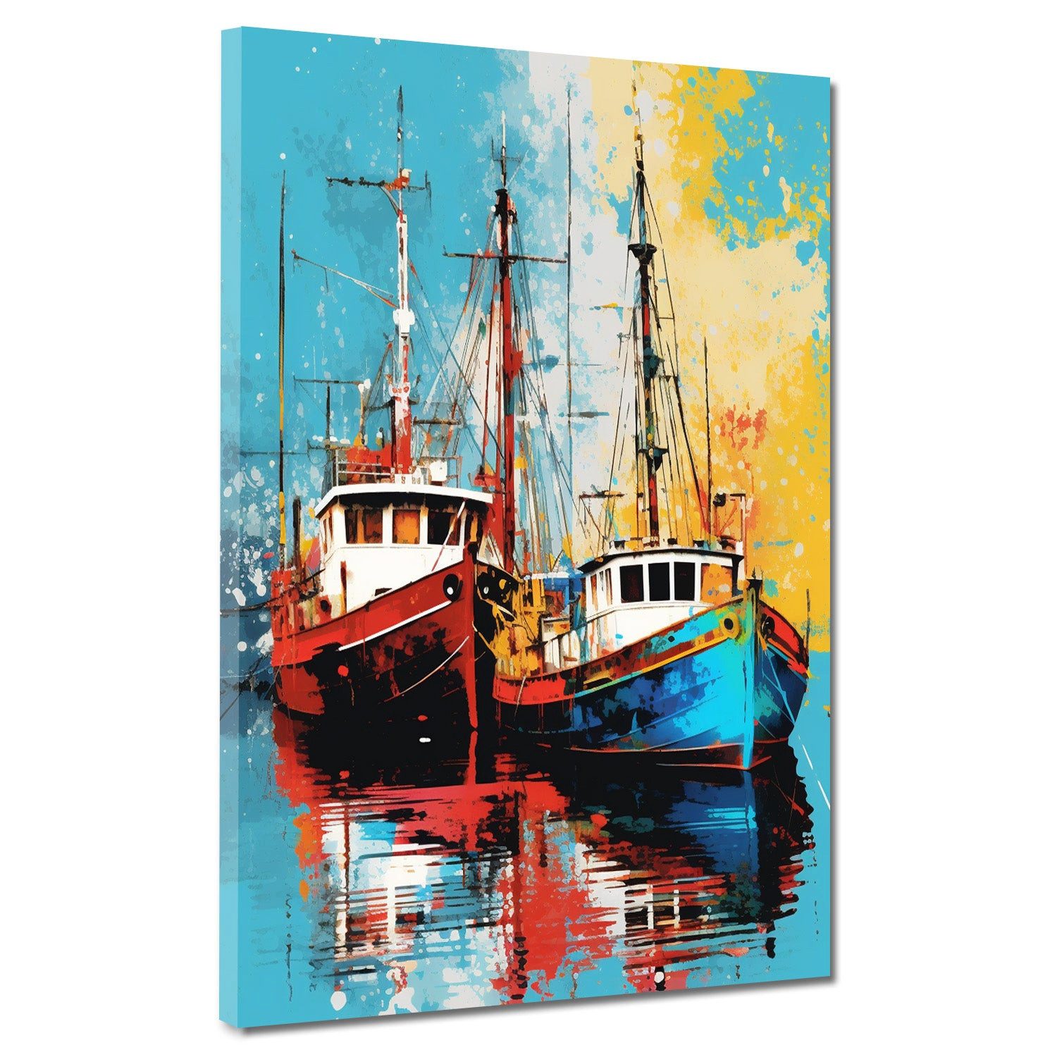 Artedinoi Leinwandbild Boote Painting Leinwandbild Wandbild Kunst XXL Deko Schiff