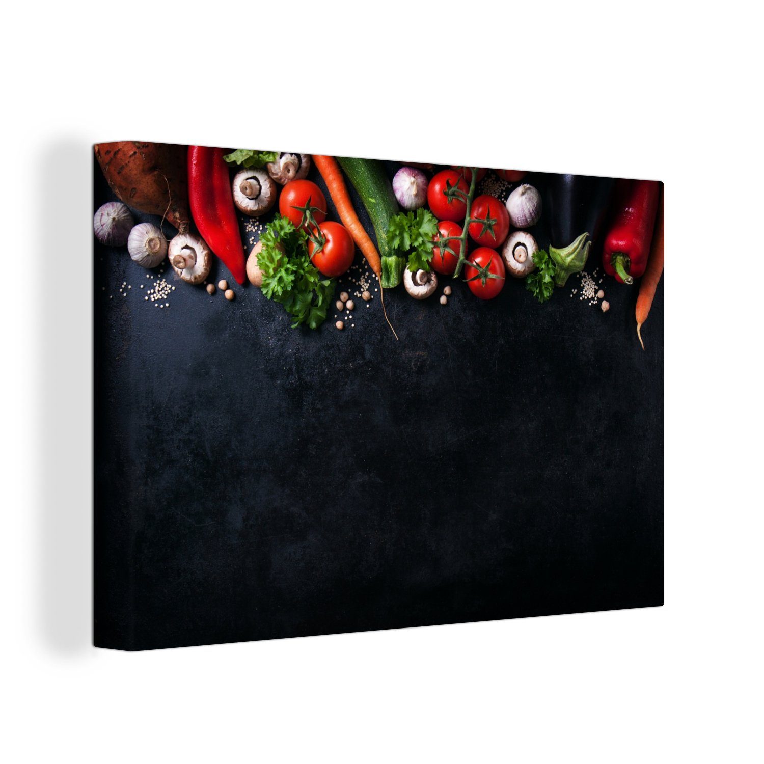 Onemillioncanvasses® Leinwandbild Gemüse Kräuter Gewürze Schwarz