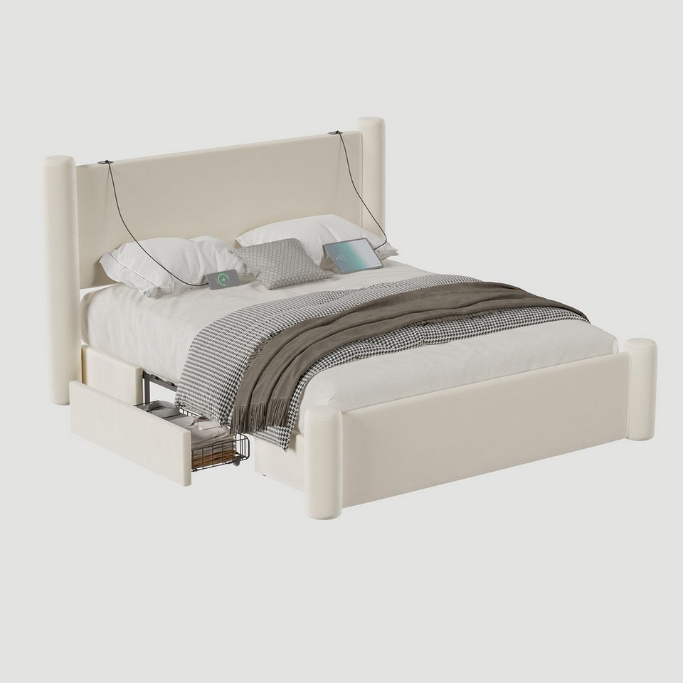 Okwish Polsterbett Stauraumbett Mit Integrierten Usb Ports Und 2