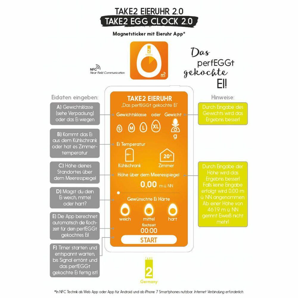 Take2-Design Eieruhr Magnetsticker mit App, Internet Verbindung zwingend erforderlich