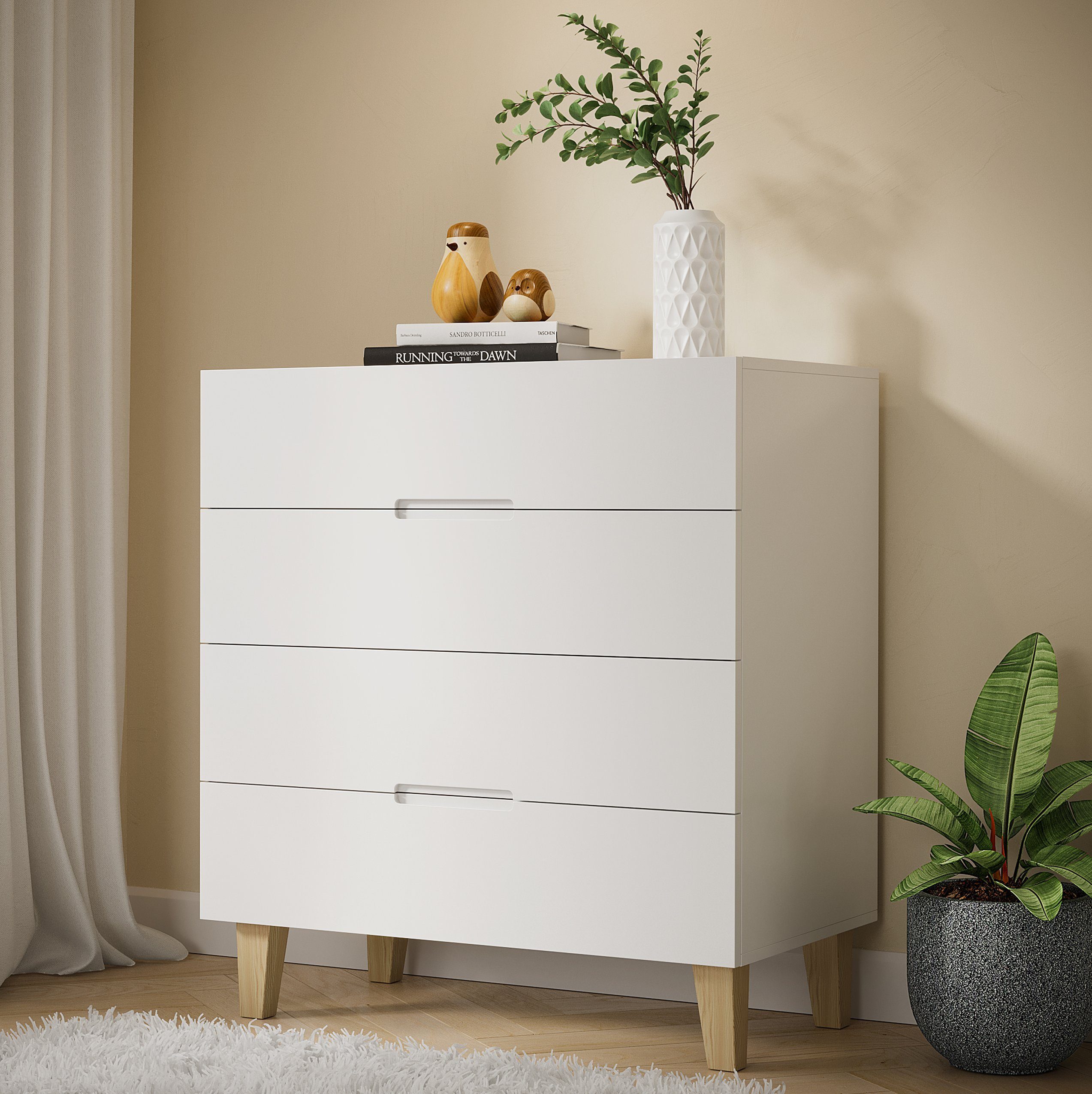 ᐅ skølm Kommode Freyr (Sideboard mit 4 Schubladen), weiß/natur, aus MDF und Massivholz | OTTO