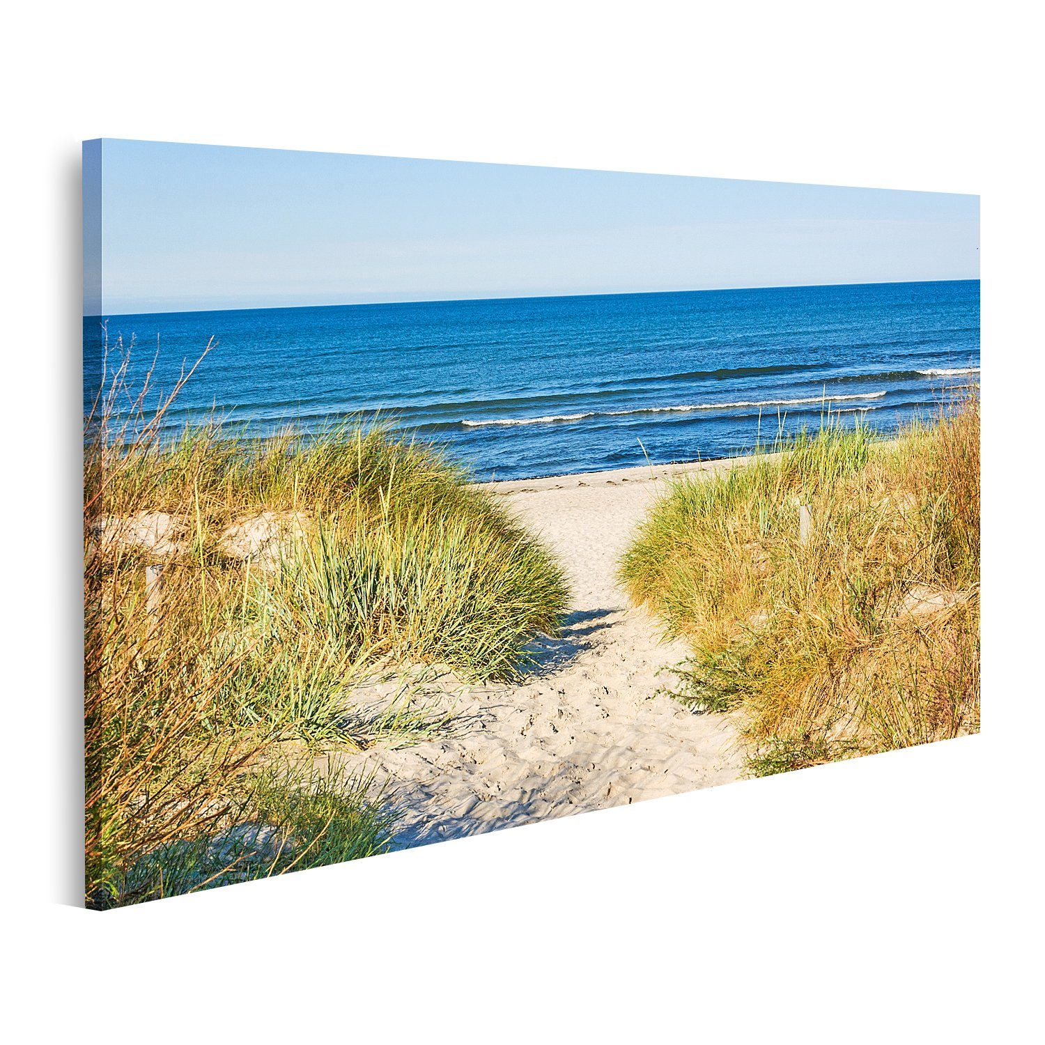 islandburner Leinwandbild Bild auf Leinwand Strand Zugang Weg zur Ostsee mit Marram Gras daneben