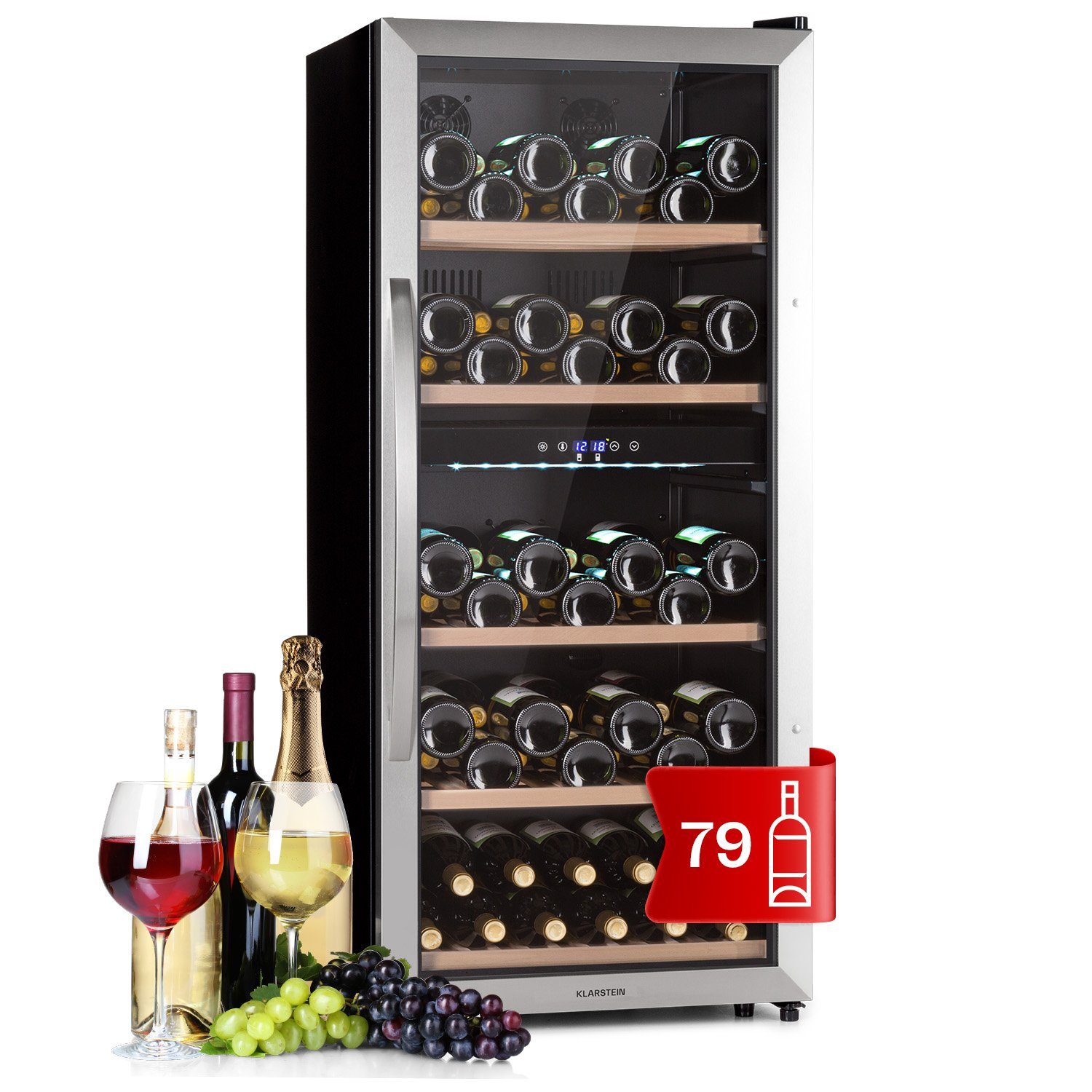 Klarstein Weinkühlschrank Vinamour 66 Duo, für 79 Standardflaschen á 0,75l,Wein ...