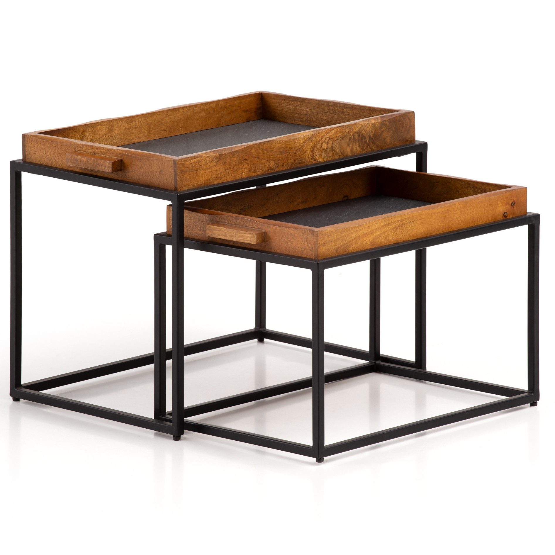 Wohnling Satztisch Wl6774 2er Set Mango Massivholz Steinoptik