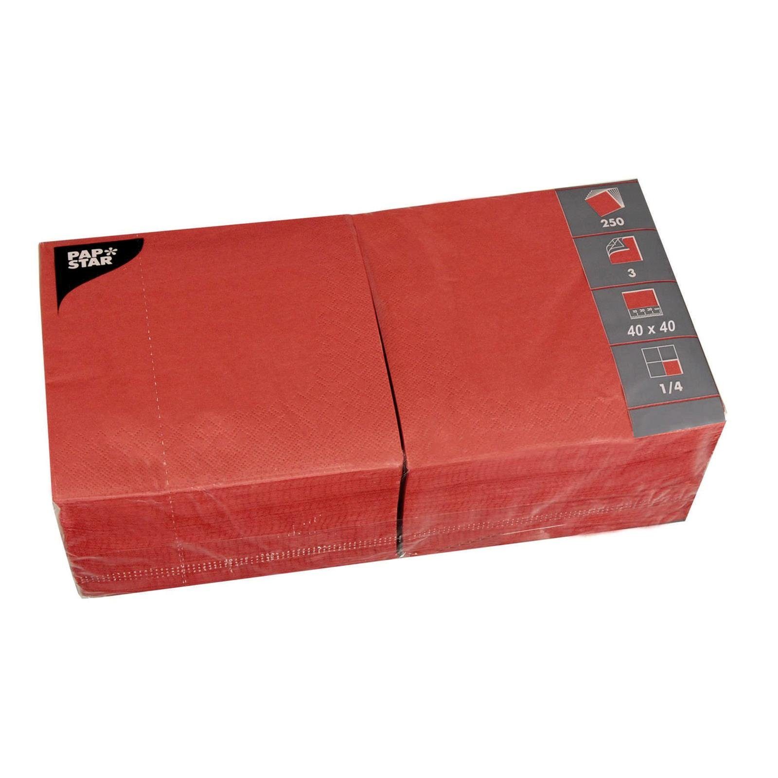 PAPSTAR Papierserviette 250 Servietten, 3-lagig 1/4-Falz 40 cm x 40 cm rot, (250 St), 3-lagig ...