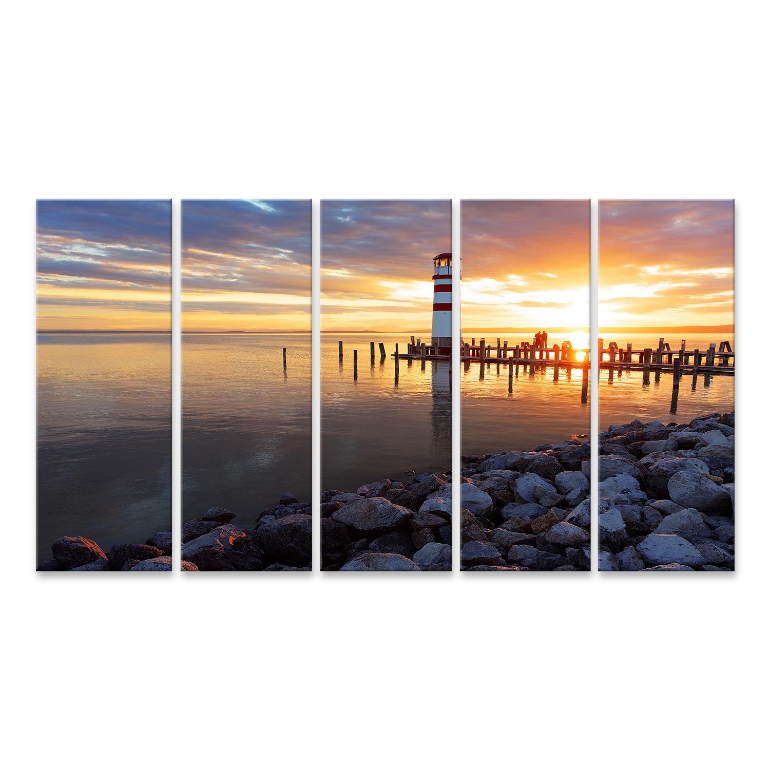 islandburner Leinwandbild Bild auf Leinwand Ozean Sonnenuntergang Mit Leuchtturm Wandbild Leinw