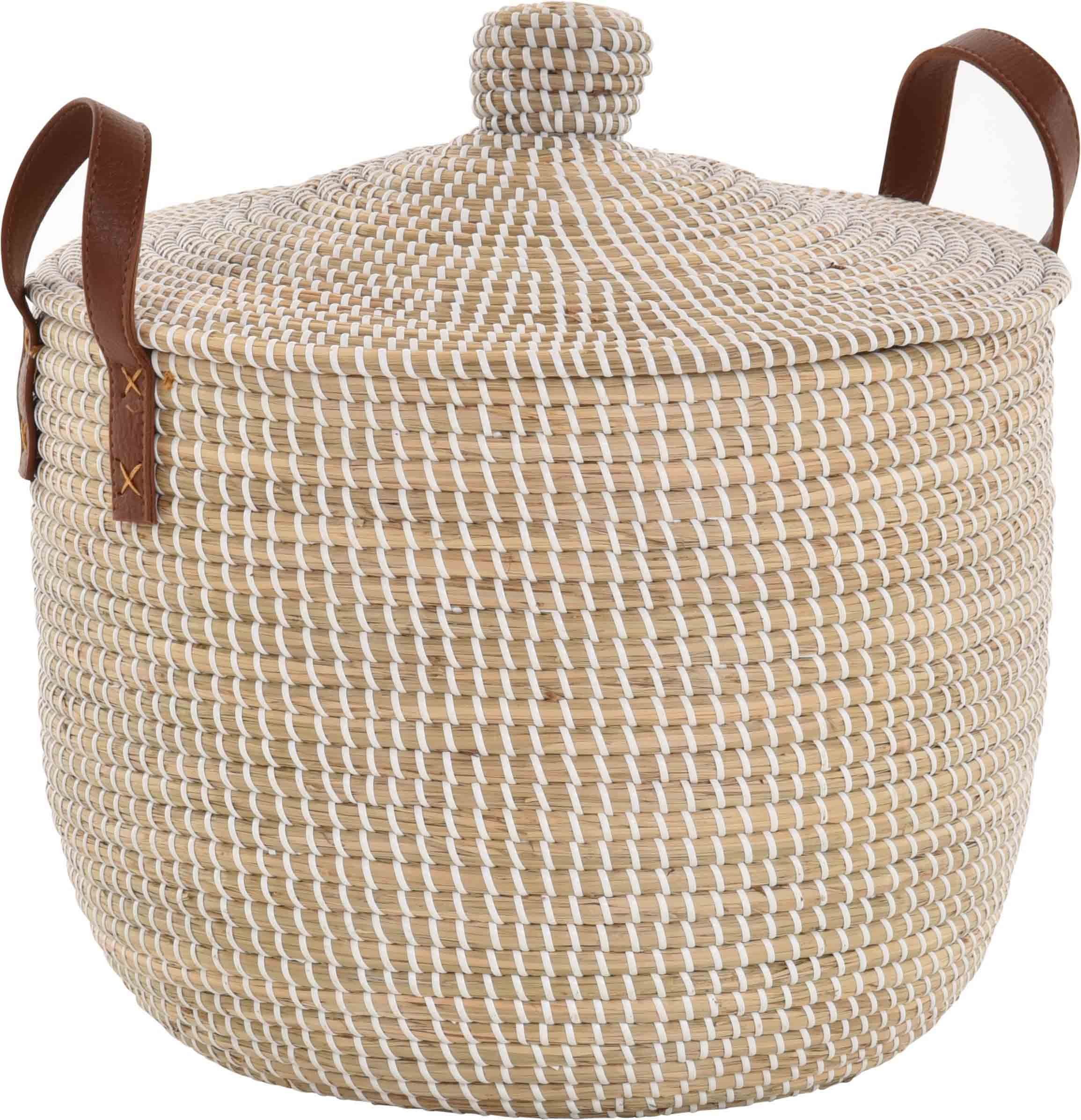 Krines Home Aufbewahrungskorb Handgearbeiteter Seegras Dekokorb mit Deckel Aufbewahrung ...