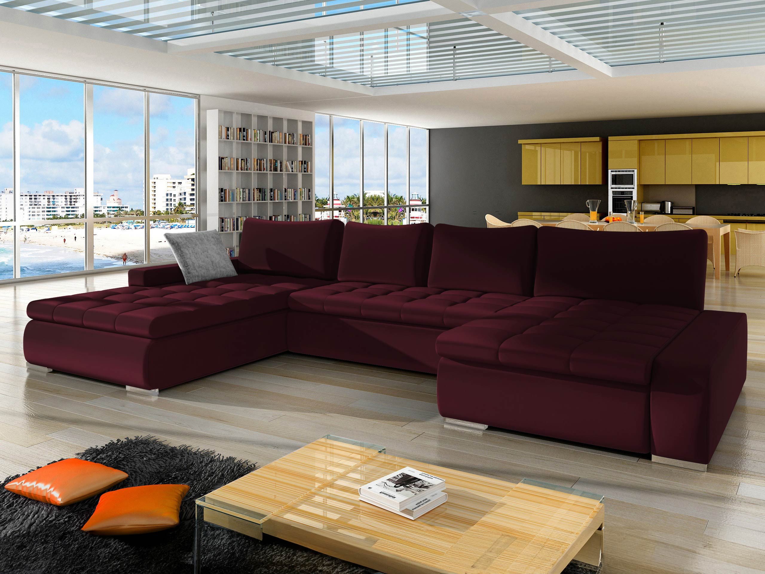 MIRJAN24 Wohnlandschaft Caro Premium, mit Bettkasten und Schlaffunktion, Kissen, freistehendes ...