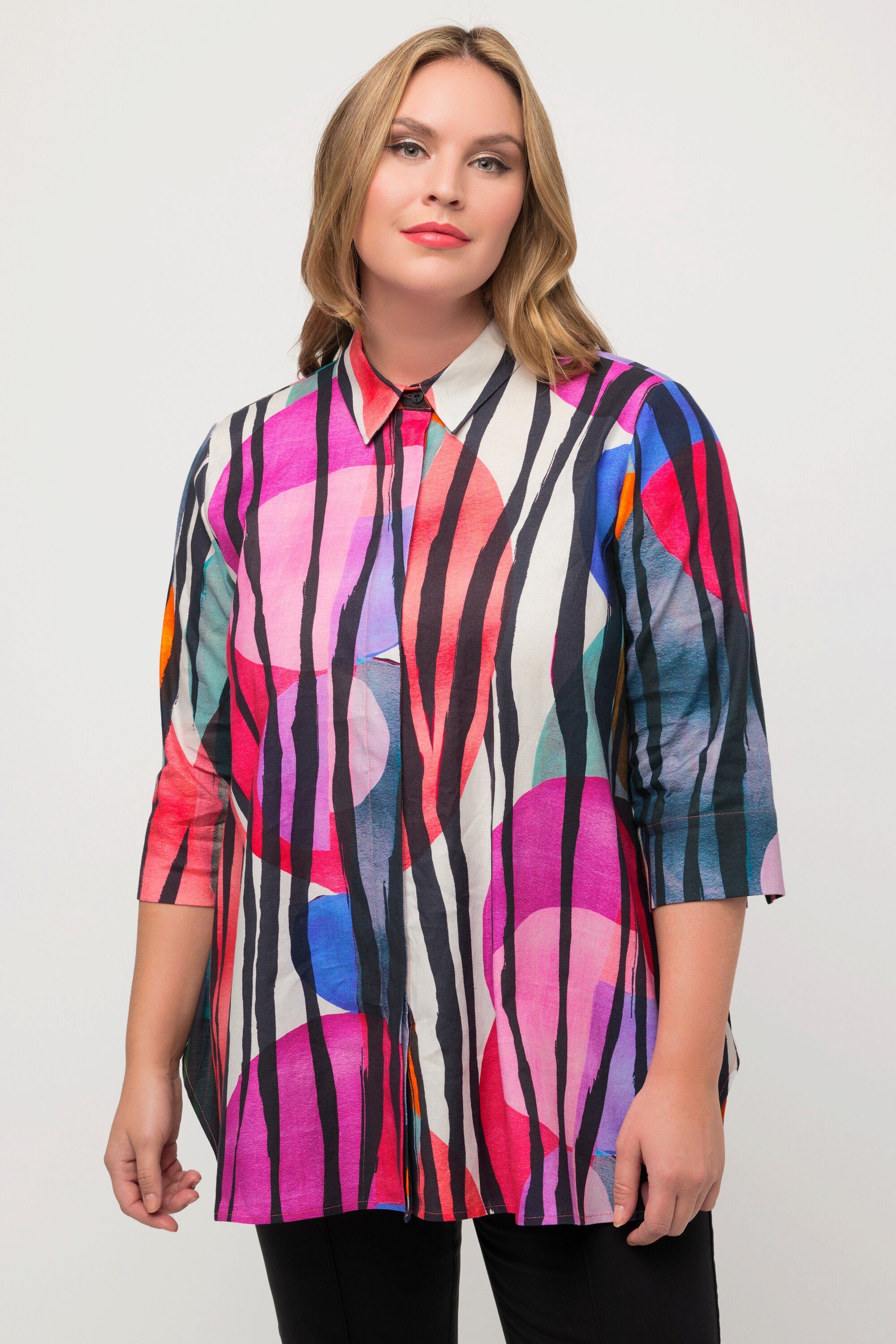 Ulla Popken Longbluse Hemdbluse Leinenmix Hemdkragen 34 Arm