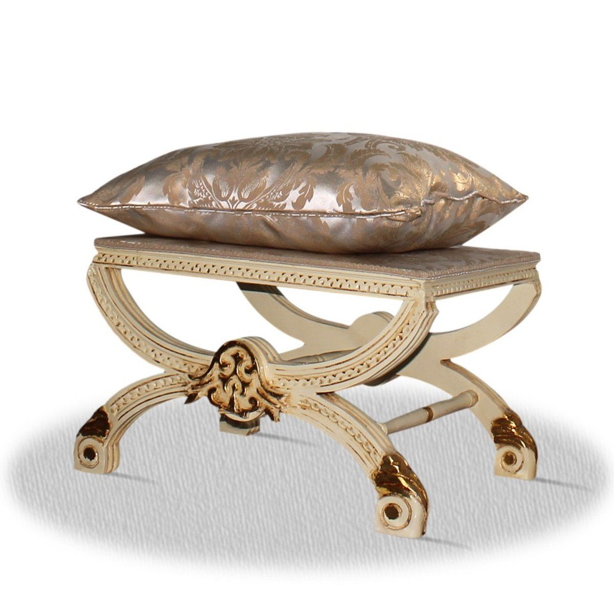Casa Padrino Hocker Barock Hocker Creme Gold Silber 60 x 40 x H. 50 cm