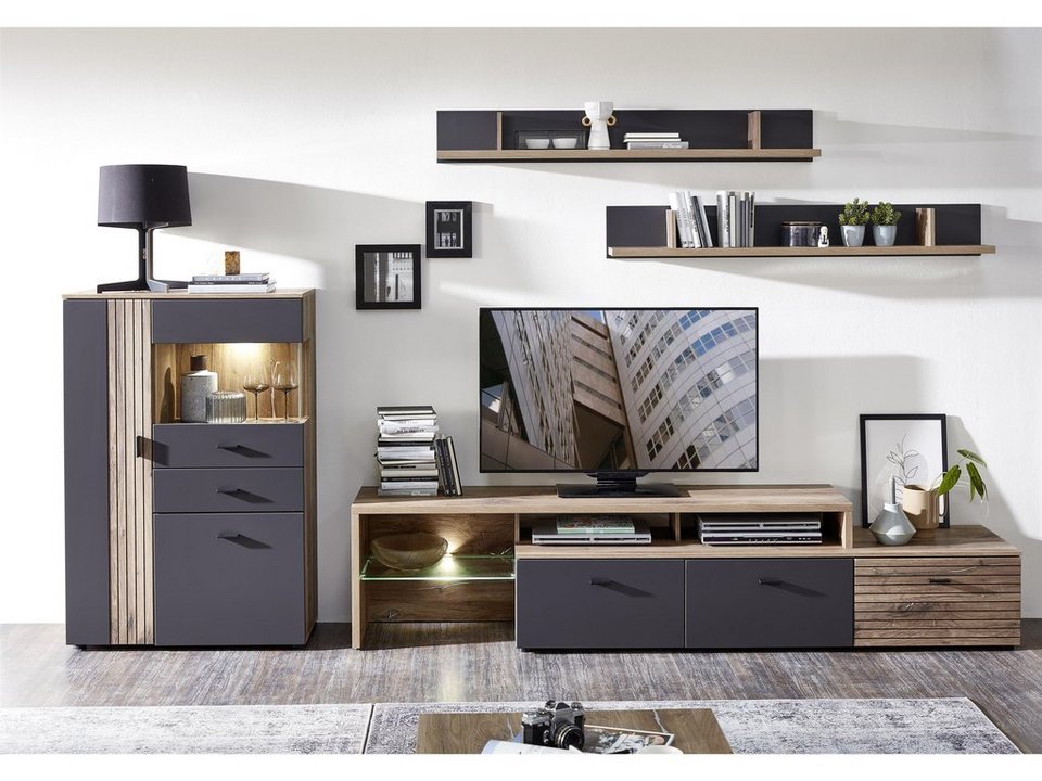 Möbelando Wohnwand Lydias 4 St Moderne 4 Teilige Wohnwand Inkl Led