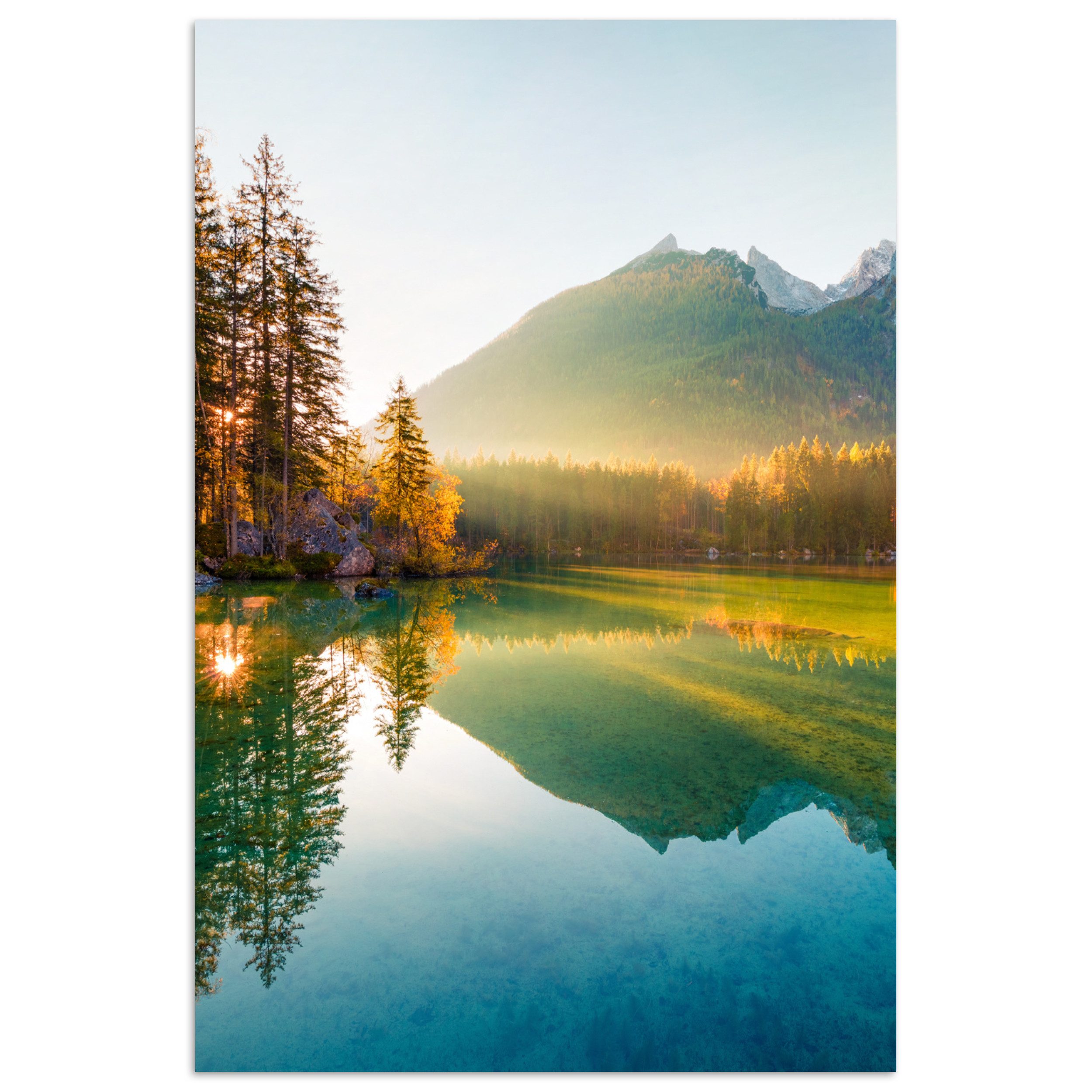 MuchoWow Poster See - Wald - Berge - Natur - Sonne - Landschaft, (1 St), Poster ohne Rahmen ...