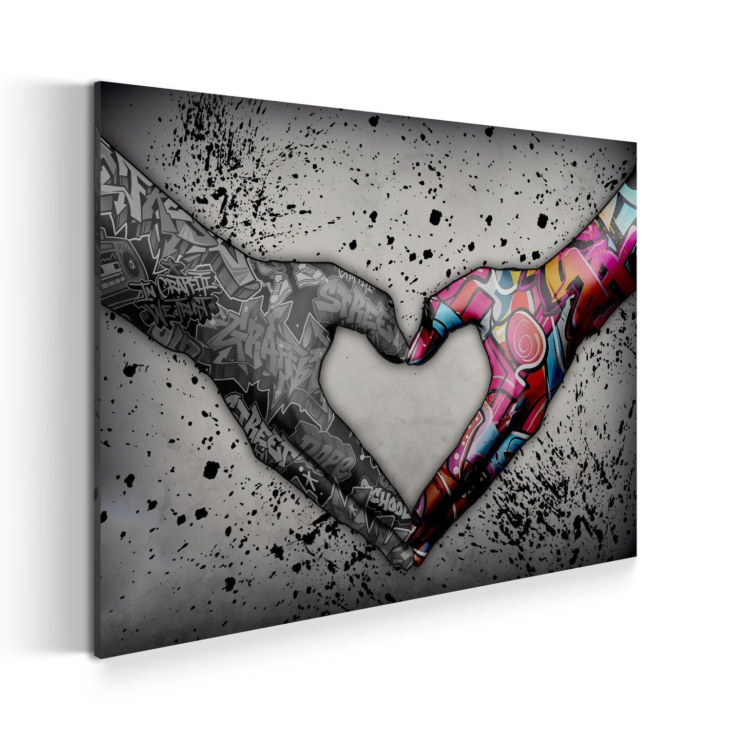Artedinoi Leinwandbild Graffiti Street Art Hände Herz Wandbild Leinwandbild Kunstdruck XL Wan