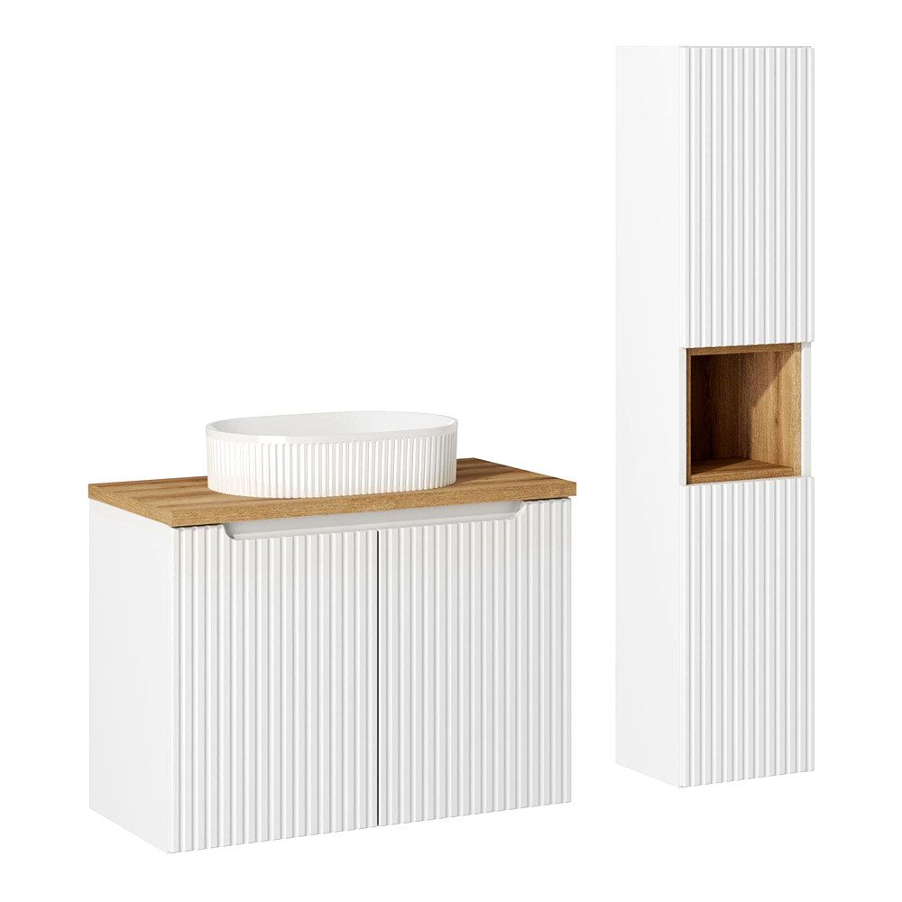 Lomadox Badmöbel Set Newport 56 White Spar Set 2 St Waschtisch