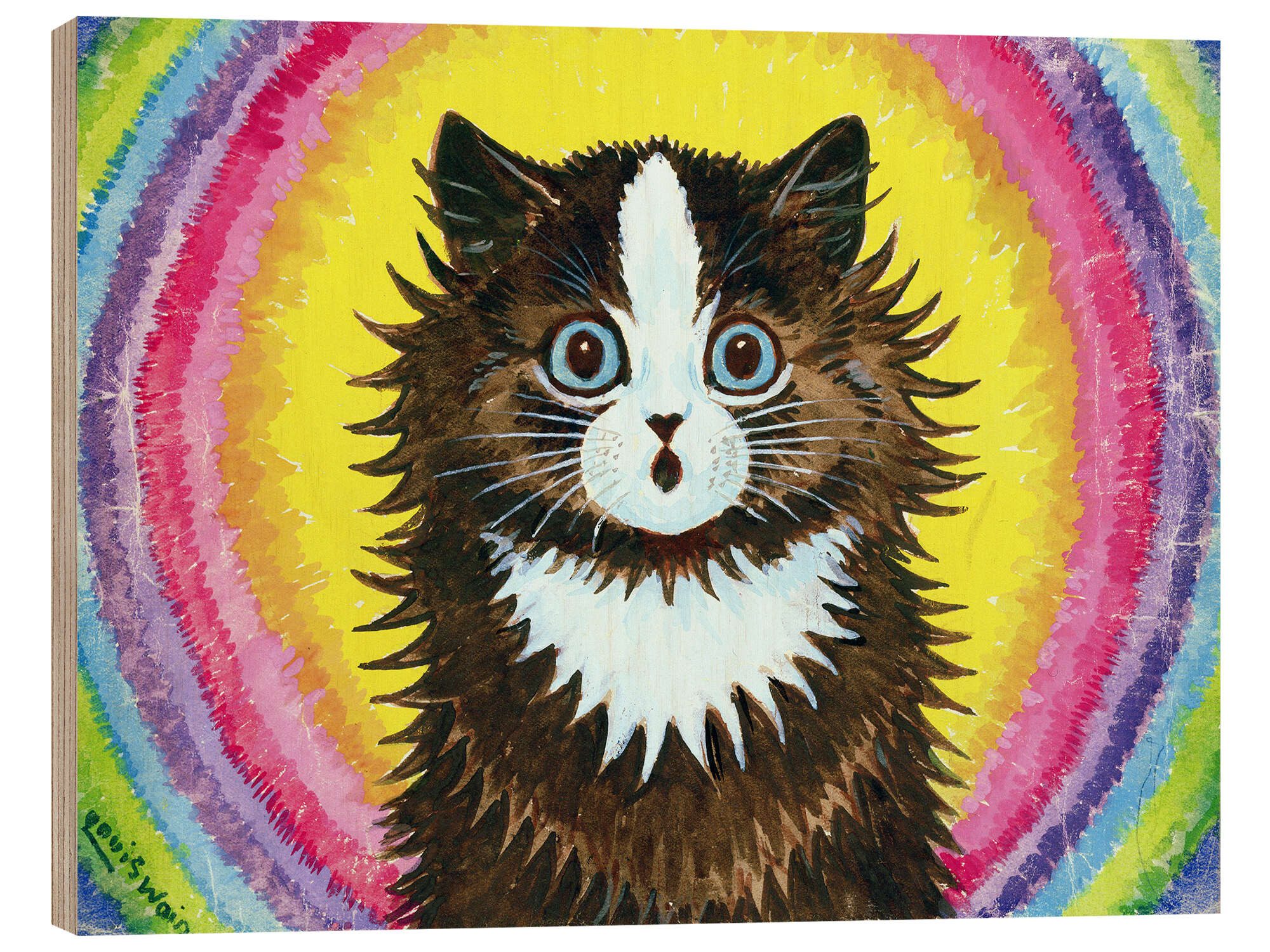 Posterlounge Holzbild Louis Wain Katze In Einem Regenbogen Malerei