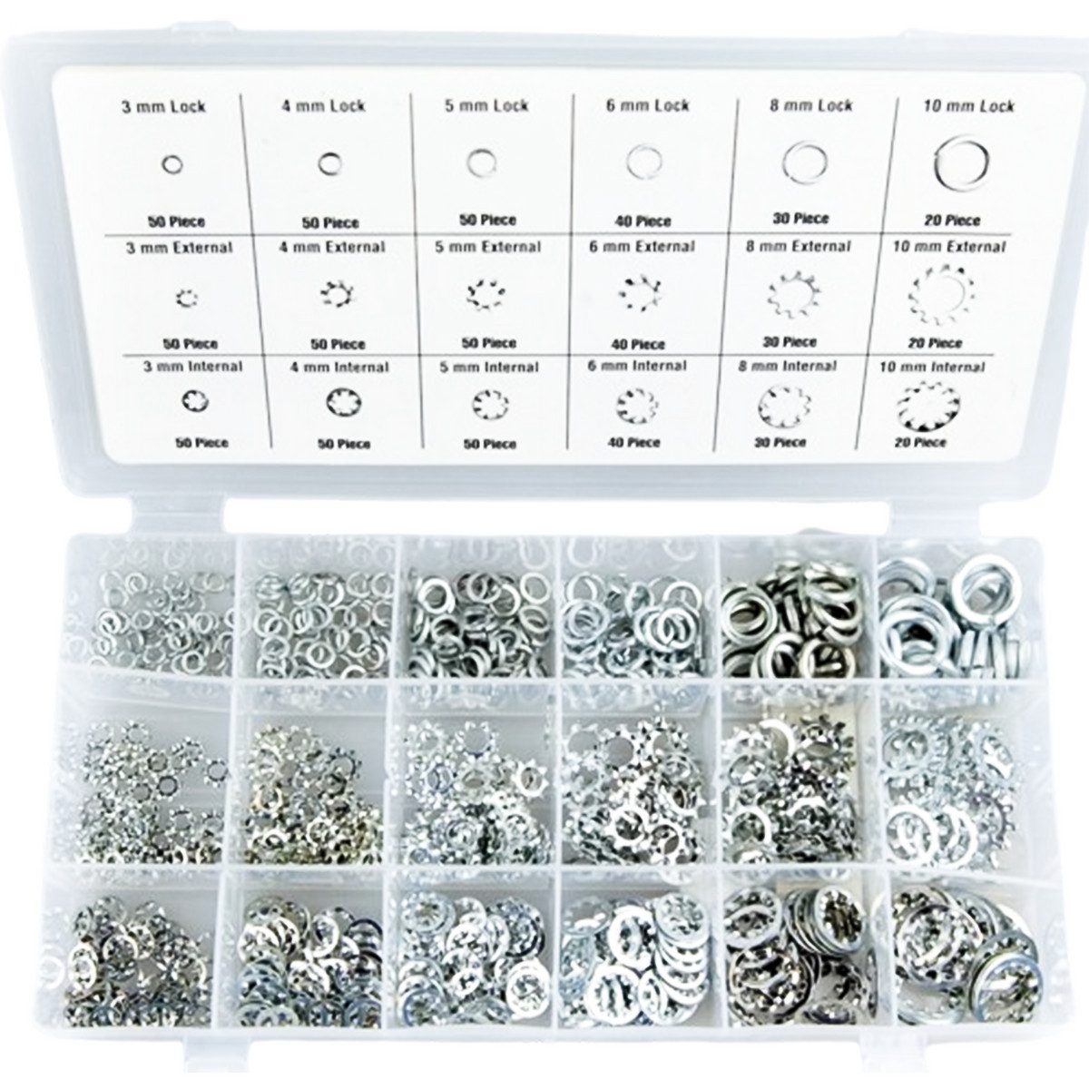 Benson Tools Federring Federringe und Zahnscheiben Sortiment Federscheiben in Sortimentsbox, 720 ...