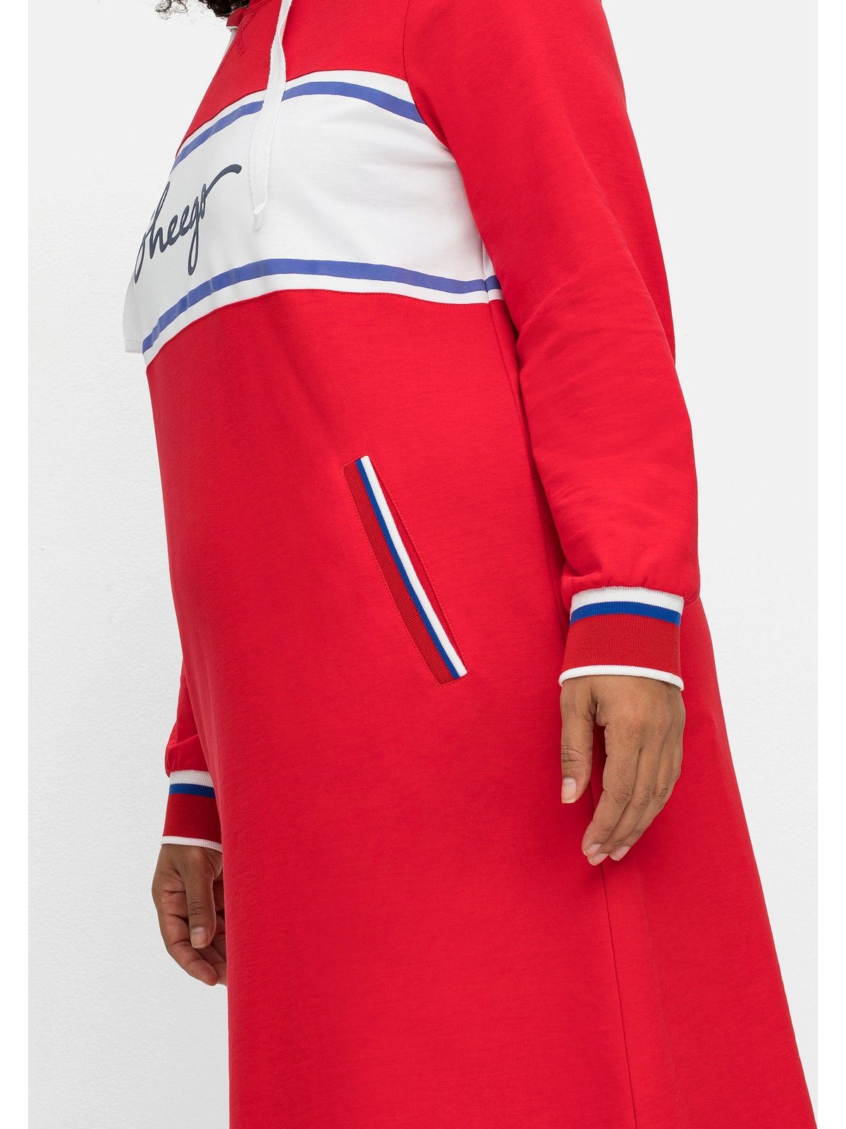 Sheego Sweatkleid Große Größen mit Kapuze und Logo-Frontdruck, Pullover ...