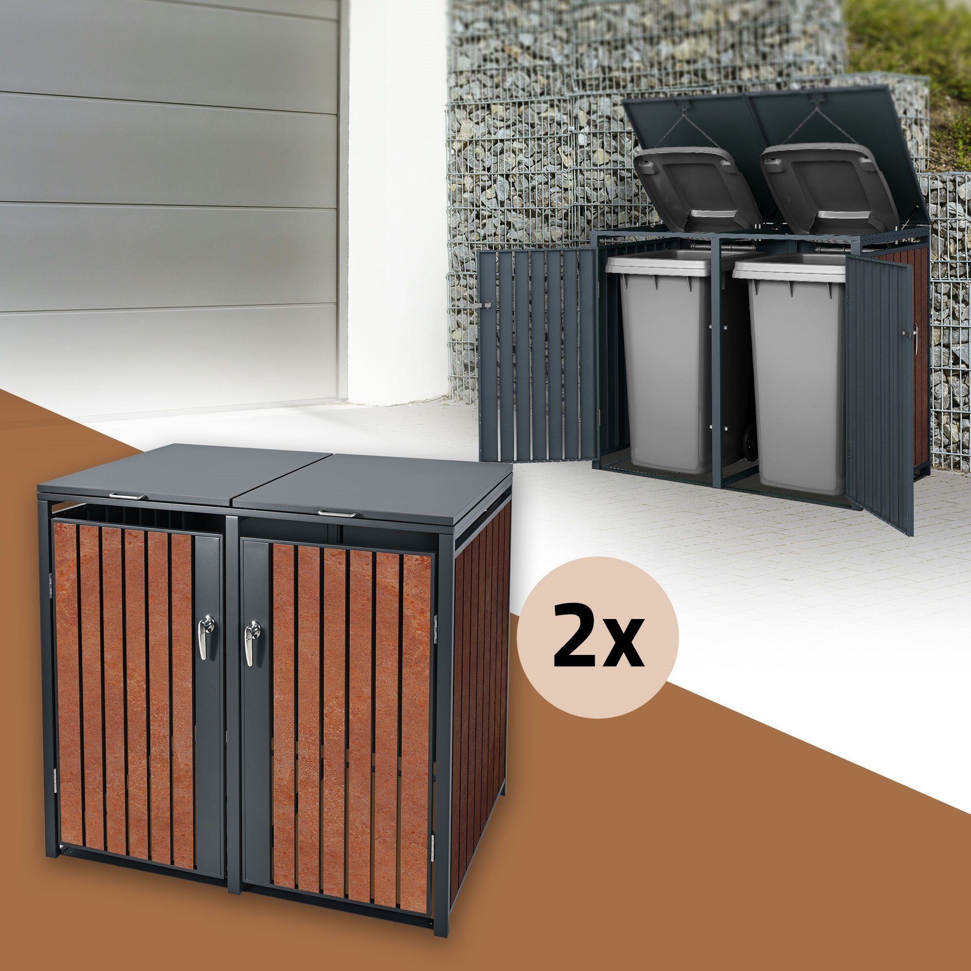 ML-DESIGN Mülltonnenbox Mülltonnenverkleidung Müllbox Mülltonnecontainer Mülltonnenabdeckung, 4 ...