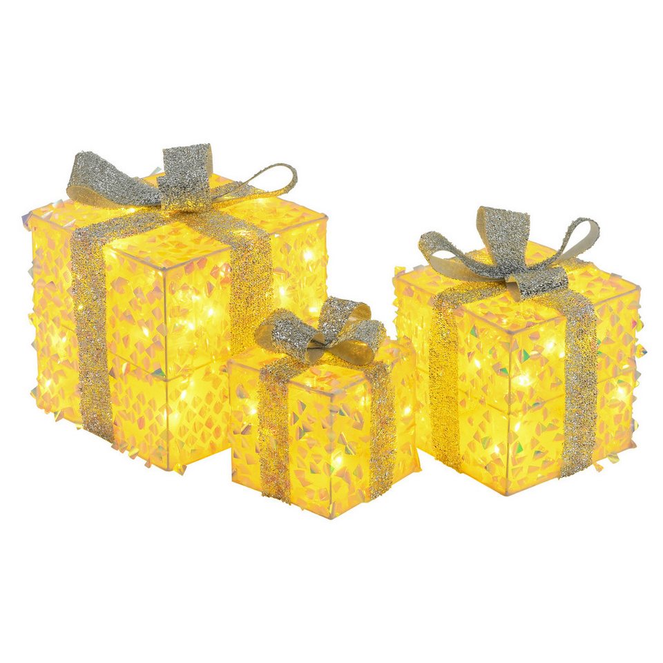 Costway Weihnachtsfigur 3 St Weihnachtenboxen Mit 90 Warmweißen Leds