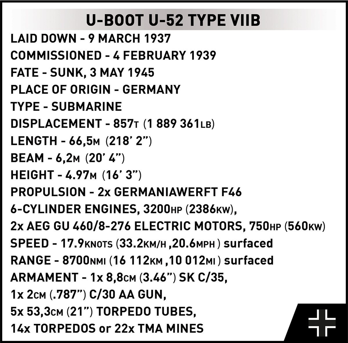 COBI Cobi 4852 U-Boot U-52 (Type VIIB) Spielbausteine