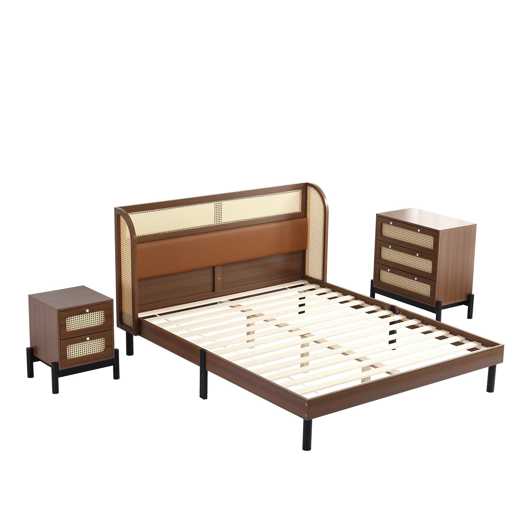 Dopwii Komplettschlafzimmer Schlafzimmer Set3 Tlg 160x200cm Rattan