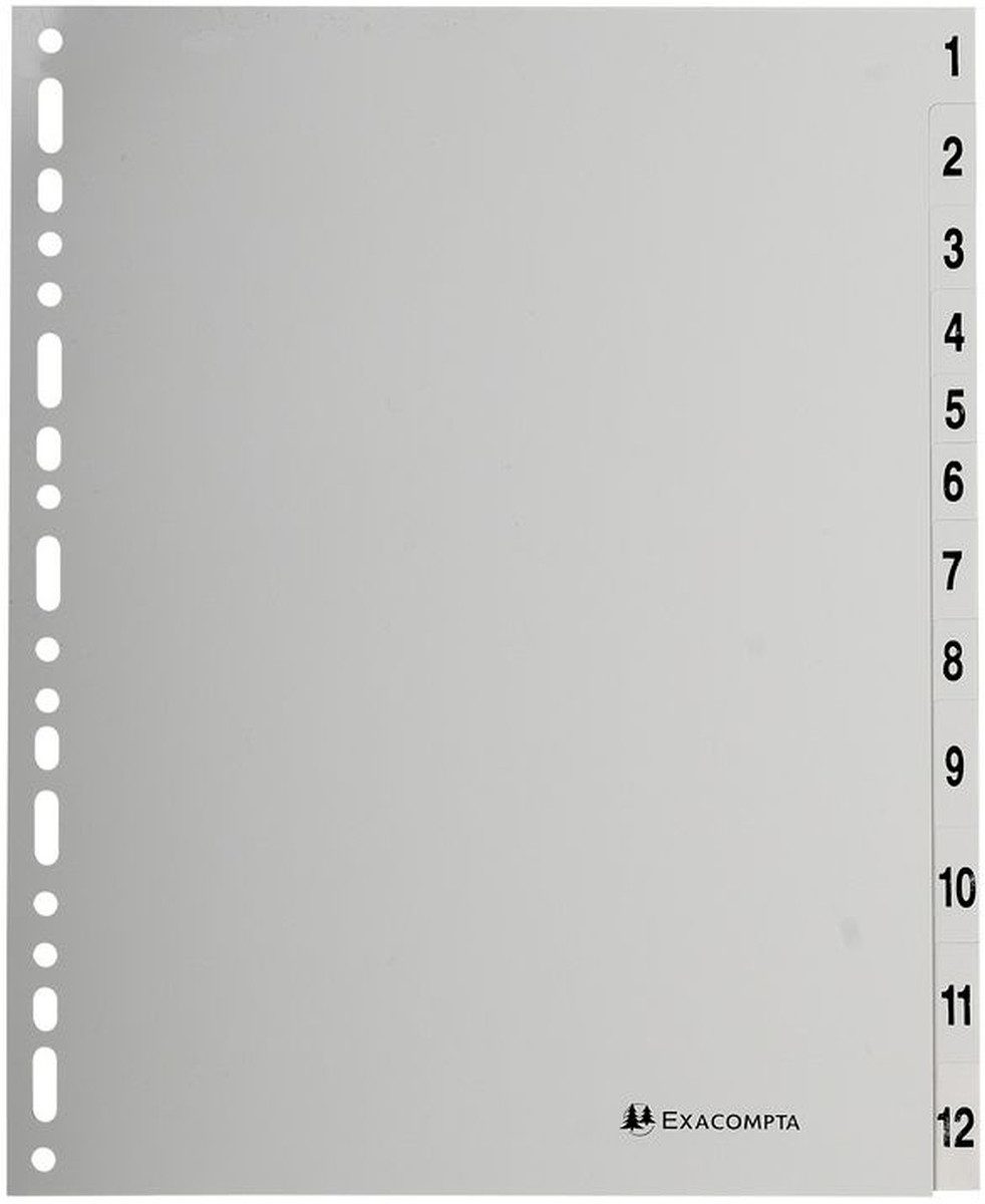EXACOMPTA Aktenordner Register A4+ PP 12-teilig 1-12 grau, Lochung: Universallochung