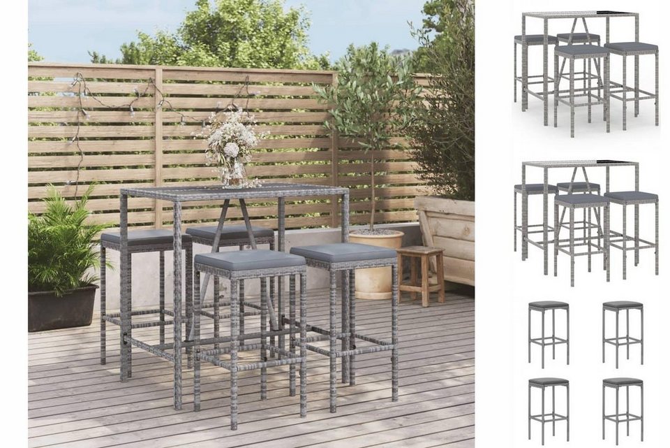 Vidaxl Garten Essgruppe 5 Tlg Gartenbar Set Mit Kissen Grau Polyrattan
