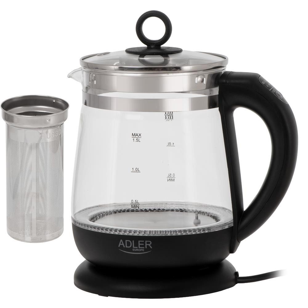 Adler Wasserkocher AD 1299, 1850 W, 1,5 l Glas Wasserkocher mit Teesieb ...