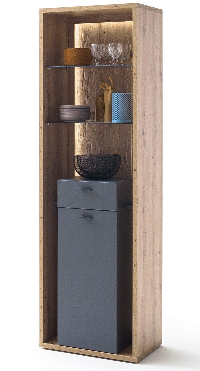 Mca Furniture Highboard Vitrine Lizzano Balkeneiche Royal Grey Led