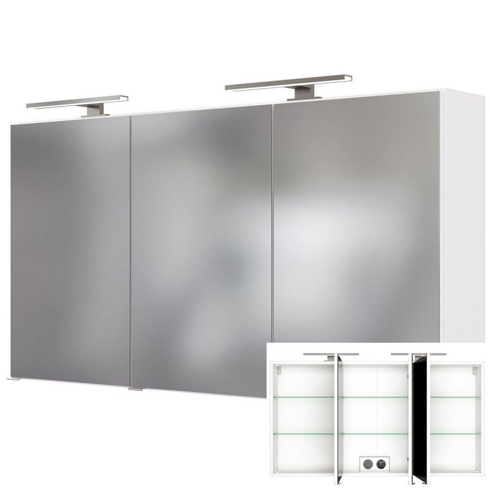 Lomadox Spiegelschrank 3d 120cm In Weiß Mit Led Aufbauleuchte Bht