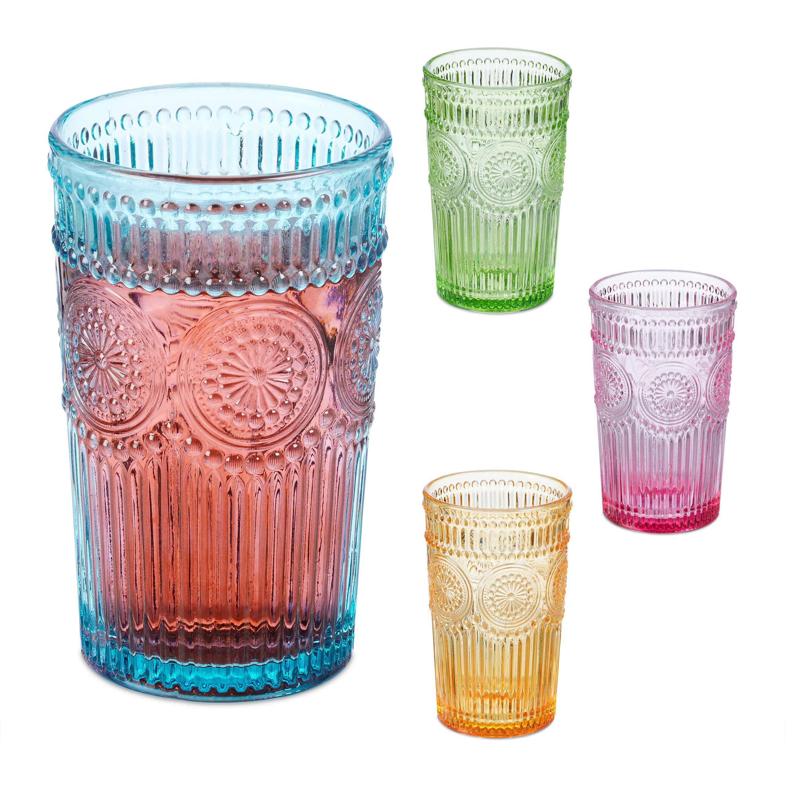Relaxdays Gläser Set Trinkgläser Vintage 4er Set Glas A