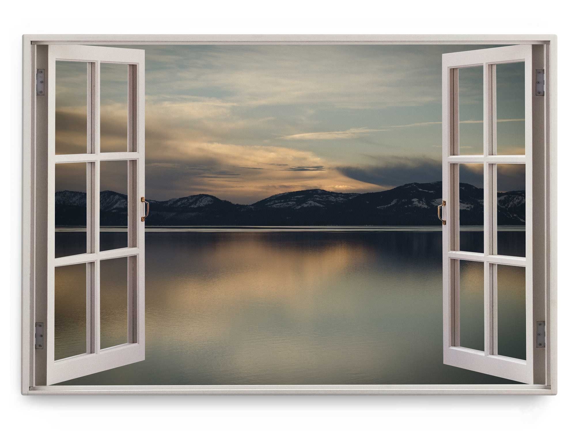 Sinus Art Leinwandbild Wandbild 120x80cm Fensterbild Meer Künste Berge Natur Abenddämmerung G ...