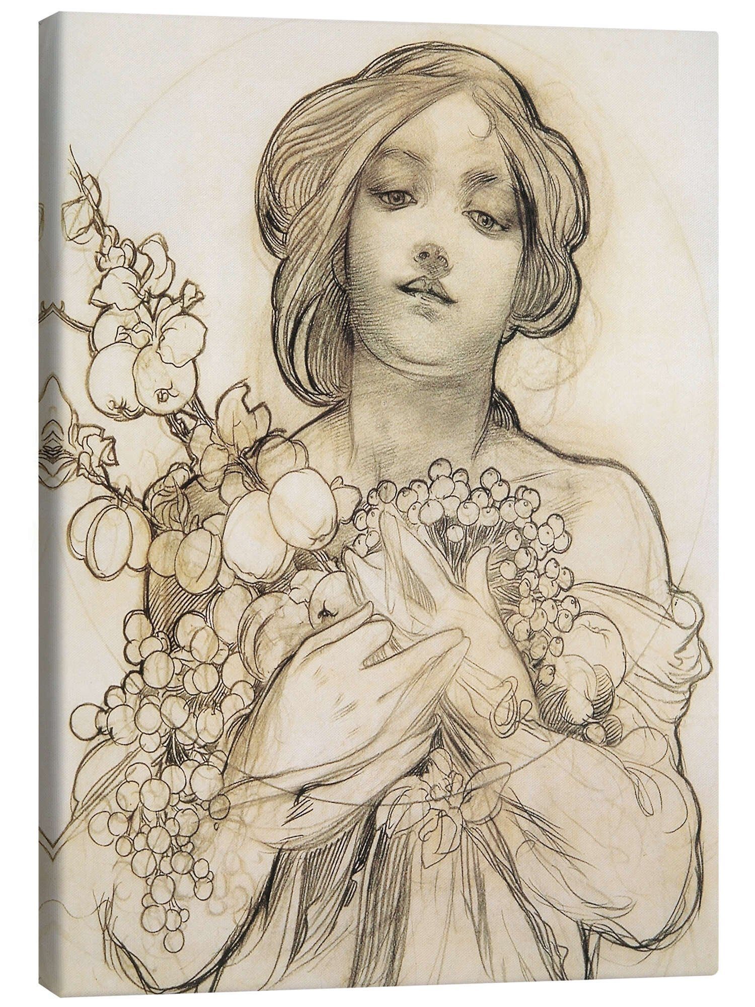 Posterlounge Leinwandbild Alfons Mucha, Studie von Die Frau mit Blumen, Illustration