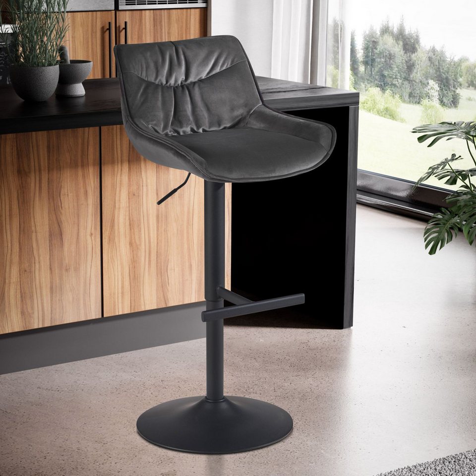 Finebuy Barhocker Fb60305 Samt Grau Hocker Mit Lehne 86 106 Cm