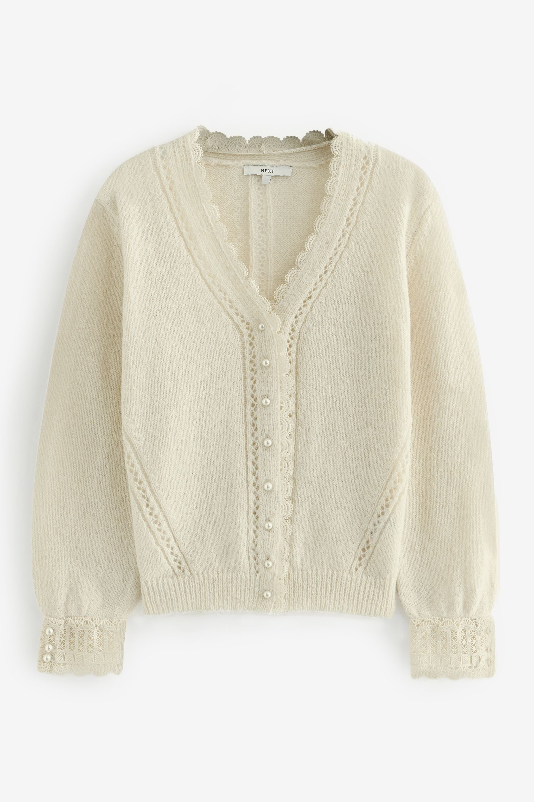 Next Strickjacke Strickjacke Mit Spitzenbesatz Und Bogenkante 1 Tlg